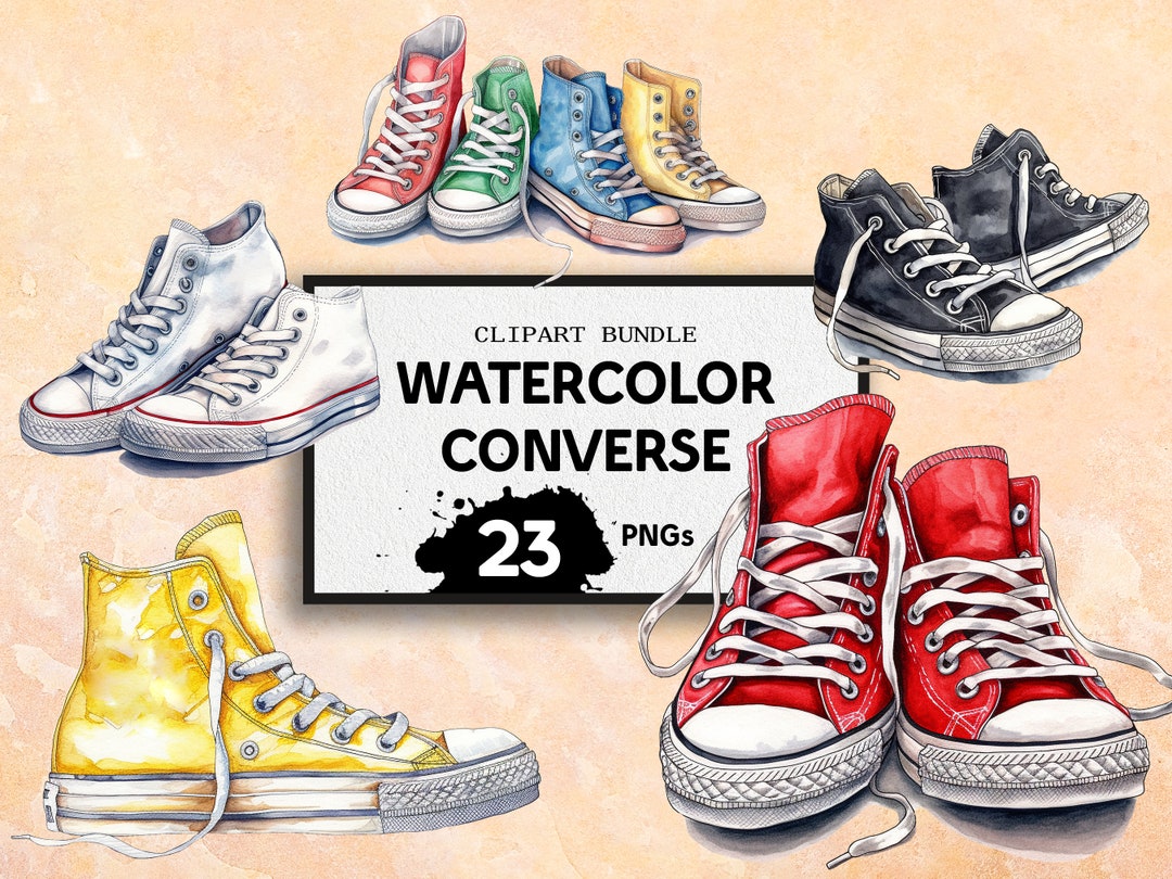 Converse Clipart, Chuck All Star Sneakers, Watercolor Trainers, Fashion ...