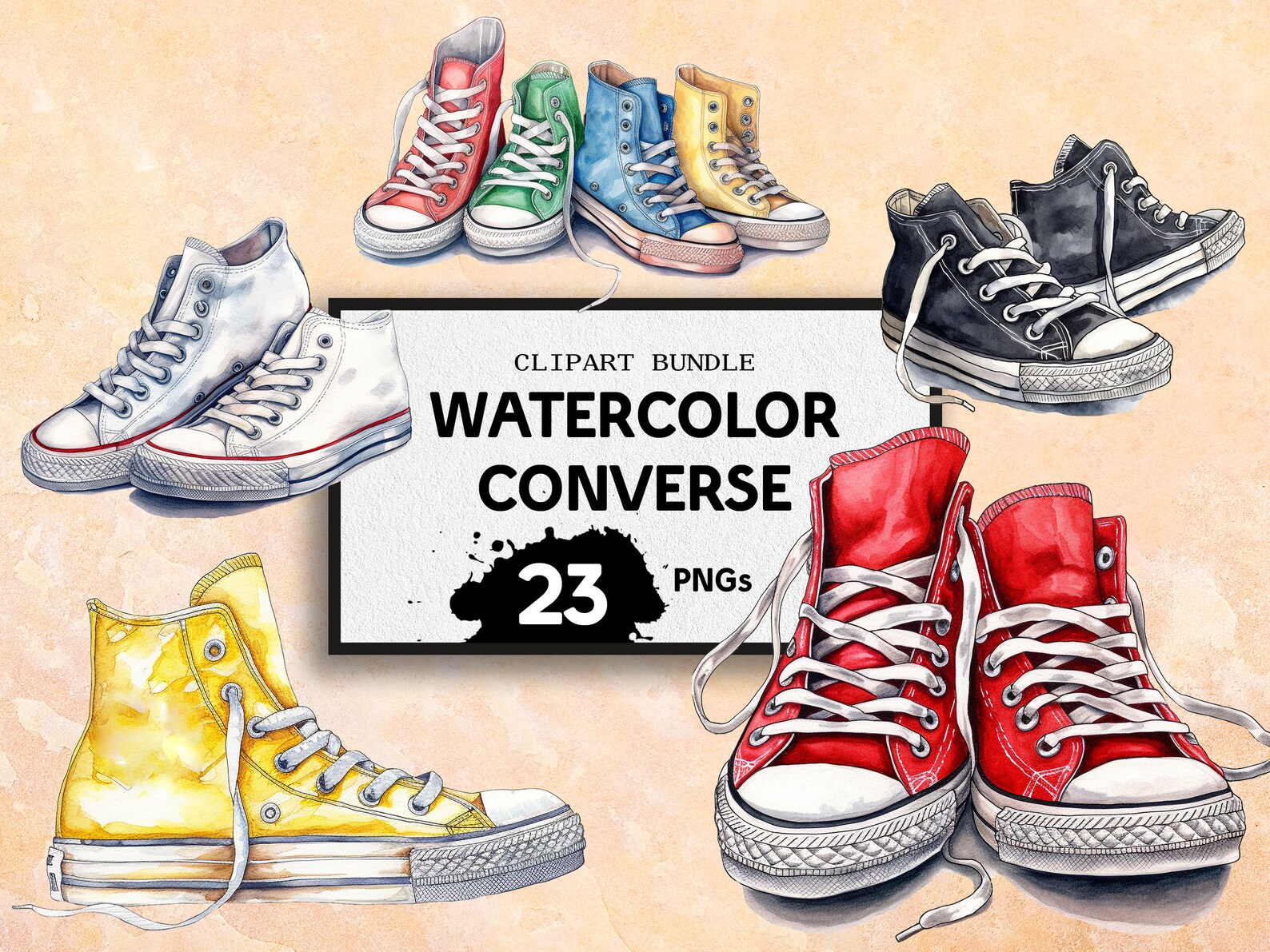 Converse Clipart, Chuck All Star Sneakers, Watercolor Trainers, Fashion ...