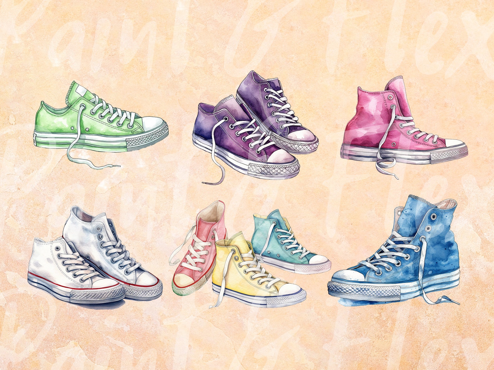 Converse Clipart, Chuck All Star Sneakers, Watercolor Trainers, Fashion ...