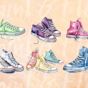 Converse Clipart, Chuck All Star Sneakers, Watercolor Trainers, Fashion ...