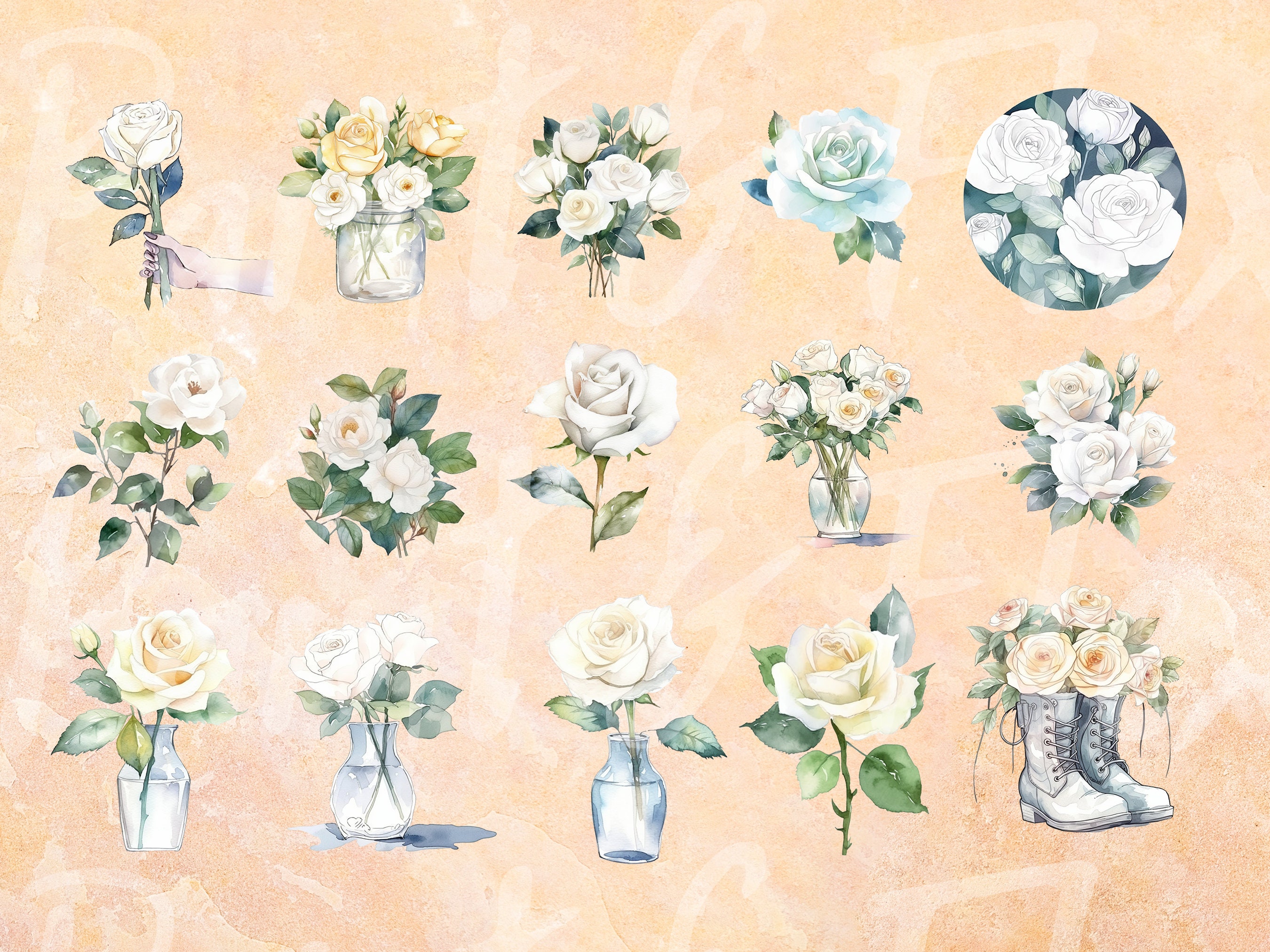 Mega Rose Clipart Bundle Watercolor Blue Roses Red Flowers White Pink ...
