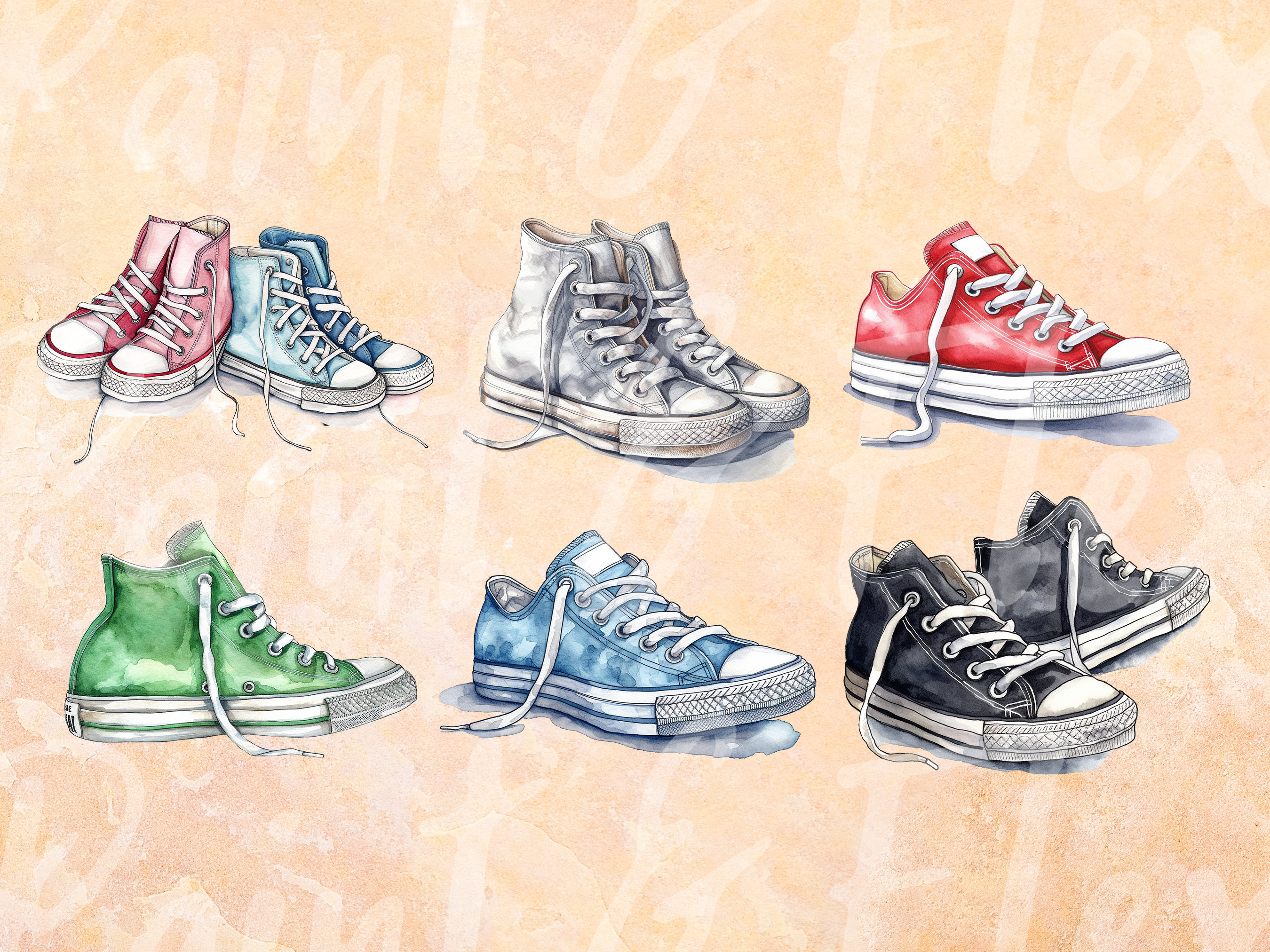 Converse Clipart, Chuck All Star Sneakers, Watercolor Trainers, Fashion ...