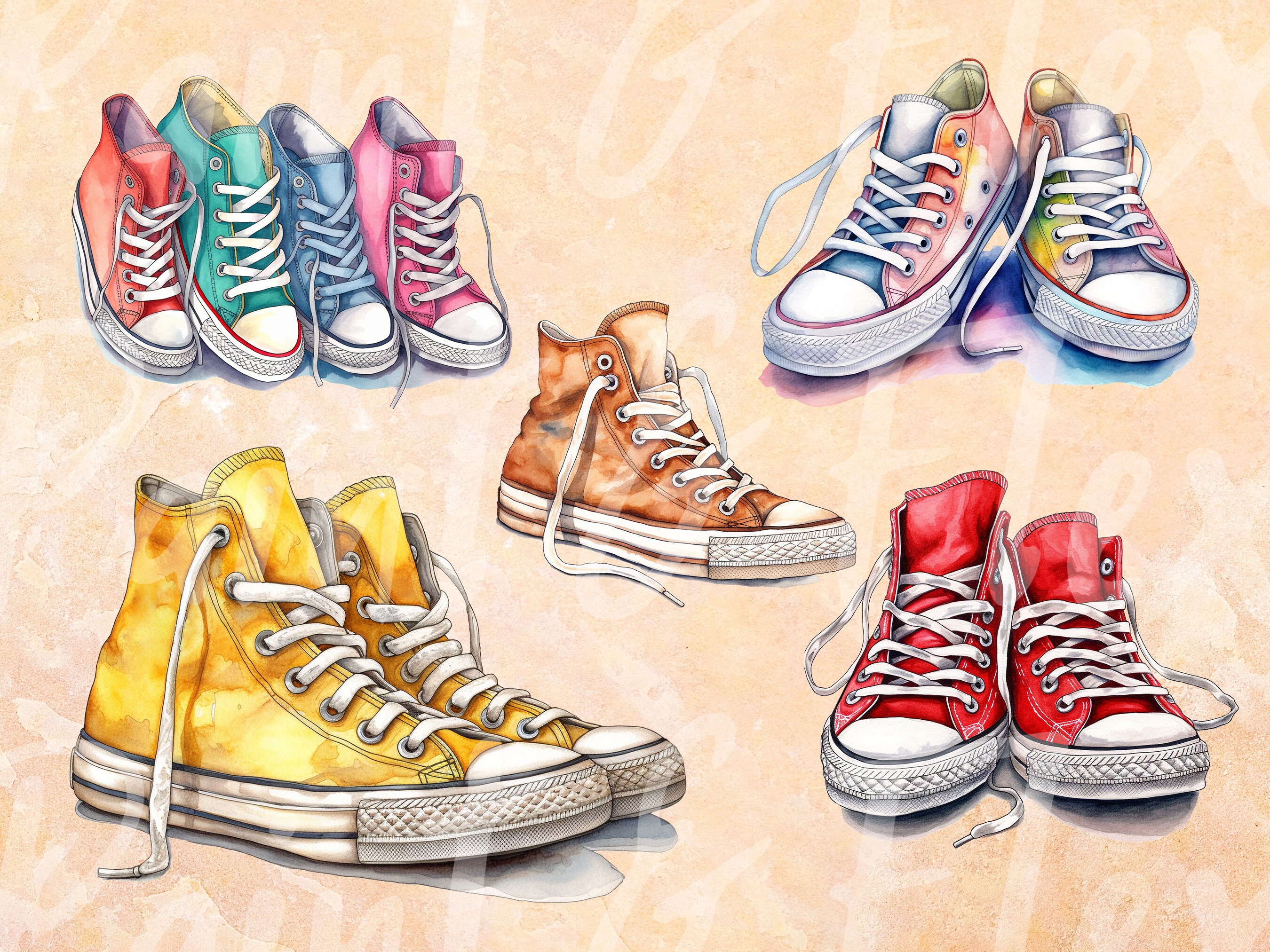 Converse Clipart, Chuck All Star Sneakers, Watercolor Trainers, Fashion ...