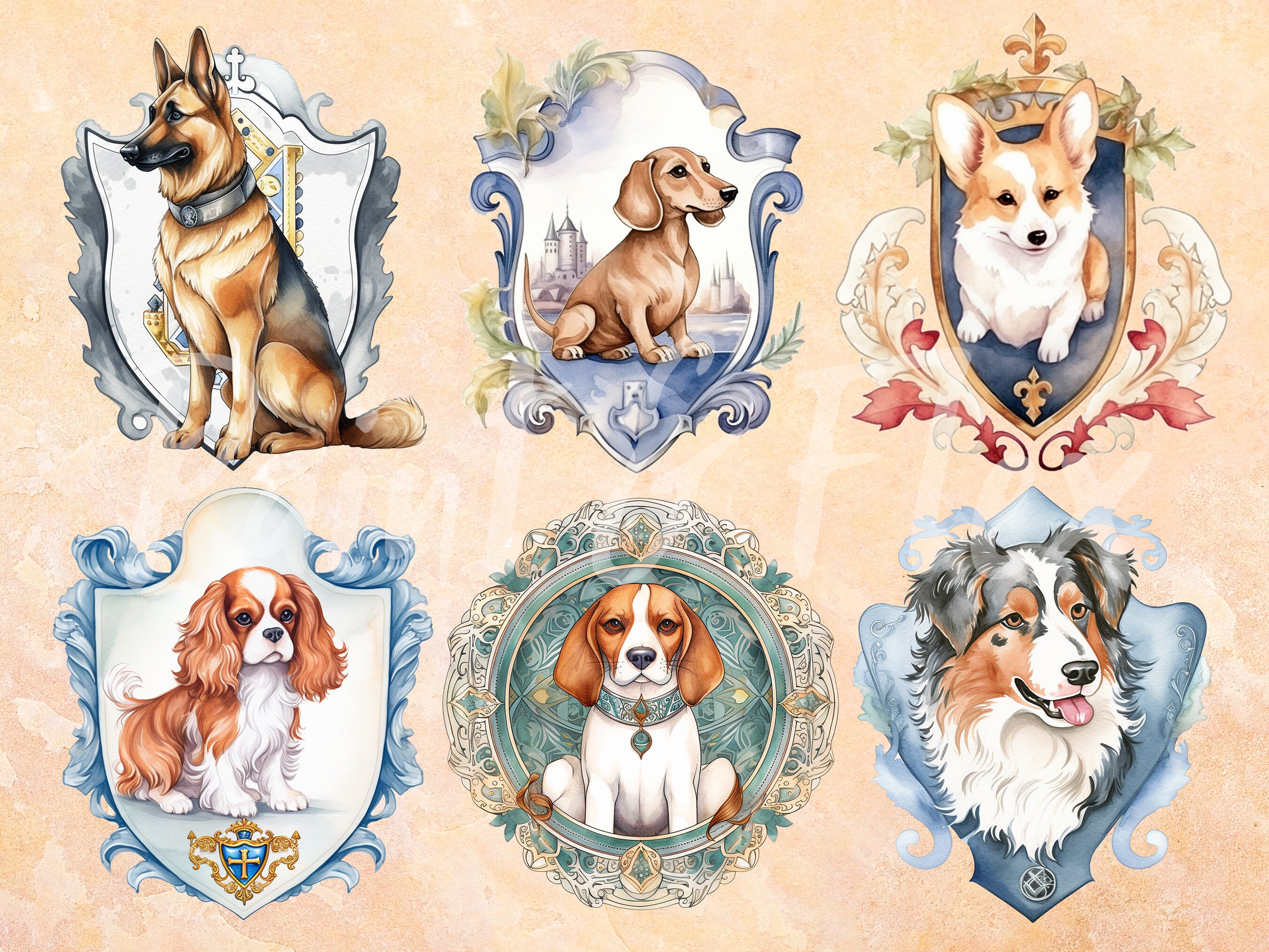 Dog Breeds as Clipart House Crests, Emblems, Royal, Colorful ...