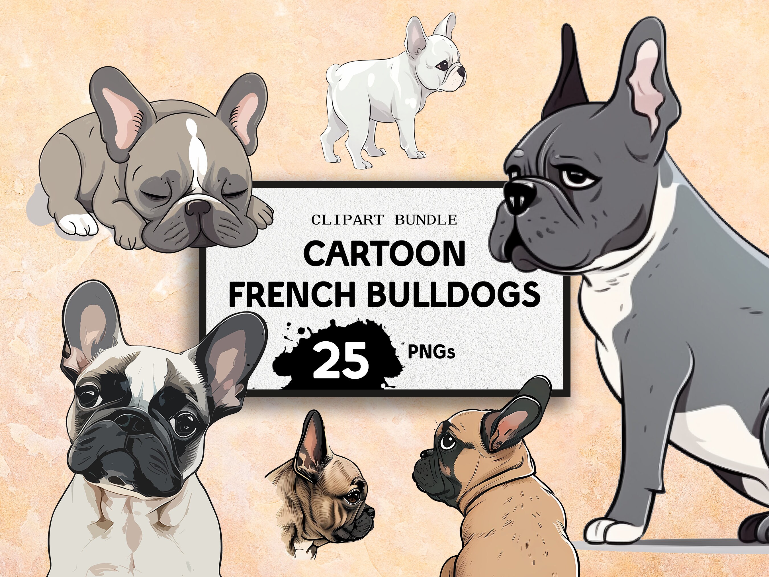 Cartoon French Bulldog Clipart, Frenchie Dogs, Canines and Puppies, PNG ...