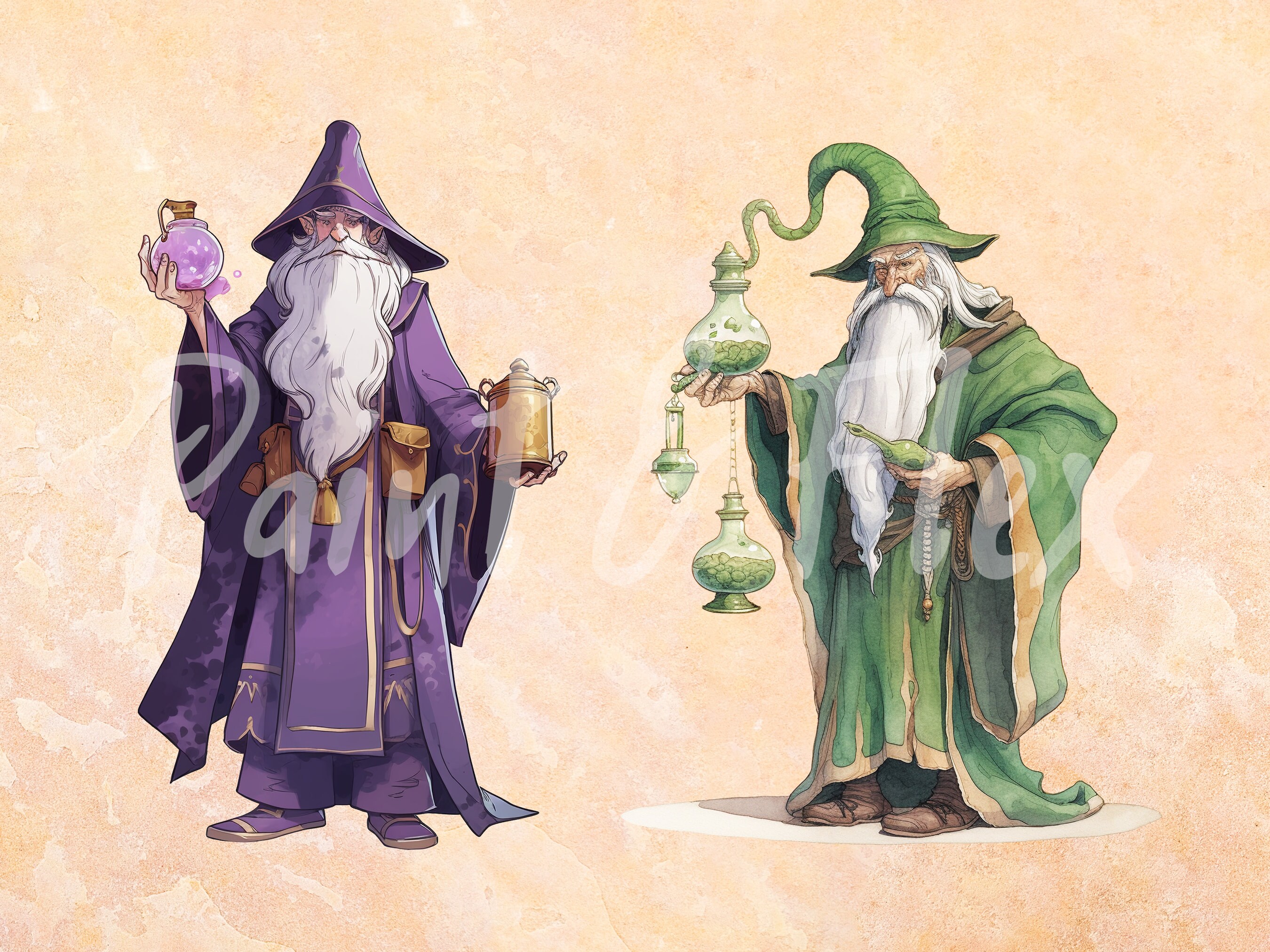 Whimsical Colorful Wizards Clipart, PNG of Magic Men Casting Spells and ...