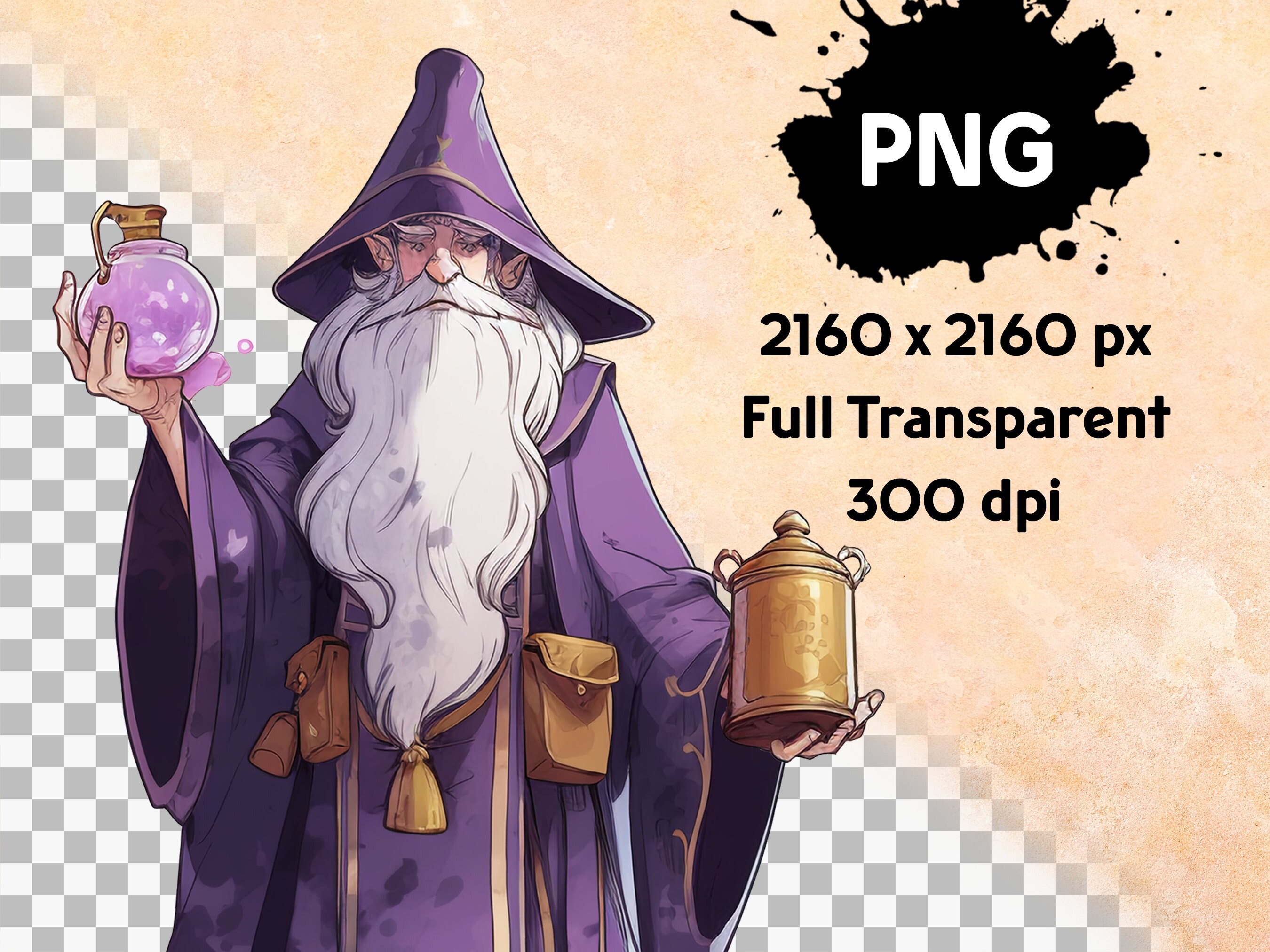 Whimsical Colorful Wizards Clipart, PNG of Magic Men Casting Spells and ...