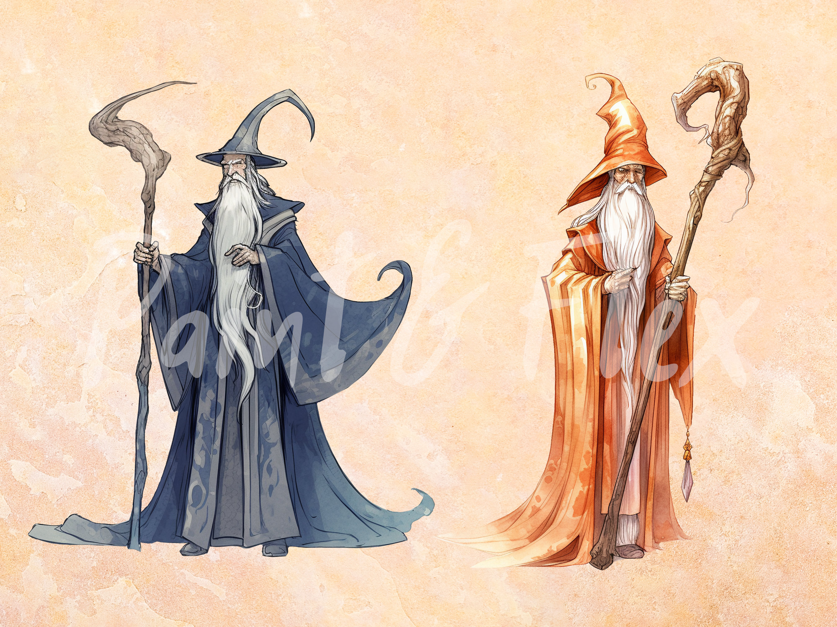 Whimsical Colorful Wizards Clipart PNG of Magic Men Casting - Etsy