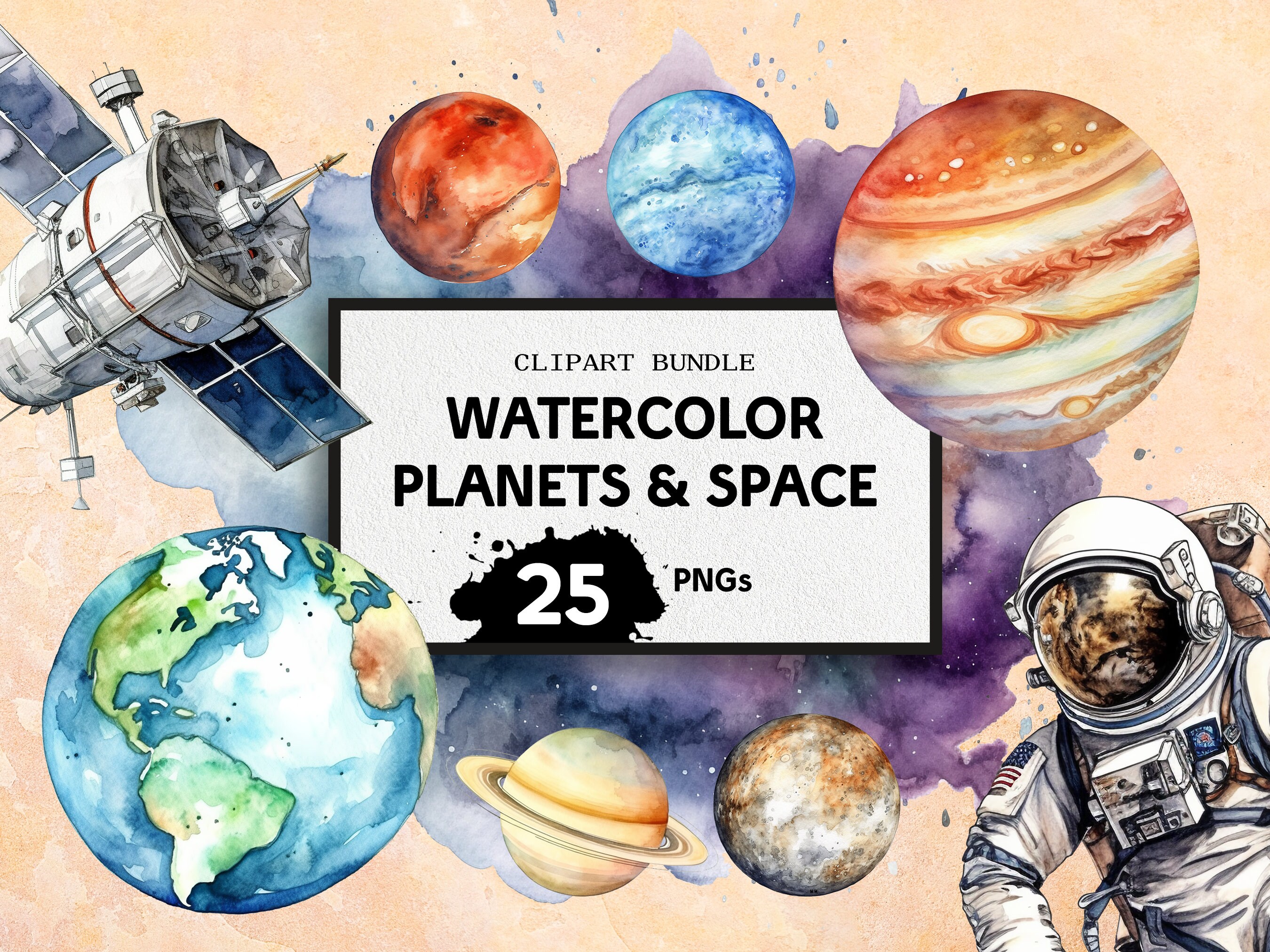 Clipart Planets, Solar System Watercolor, Earth, Mars, Saturn, Pluto ...