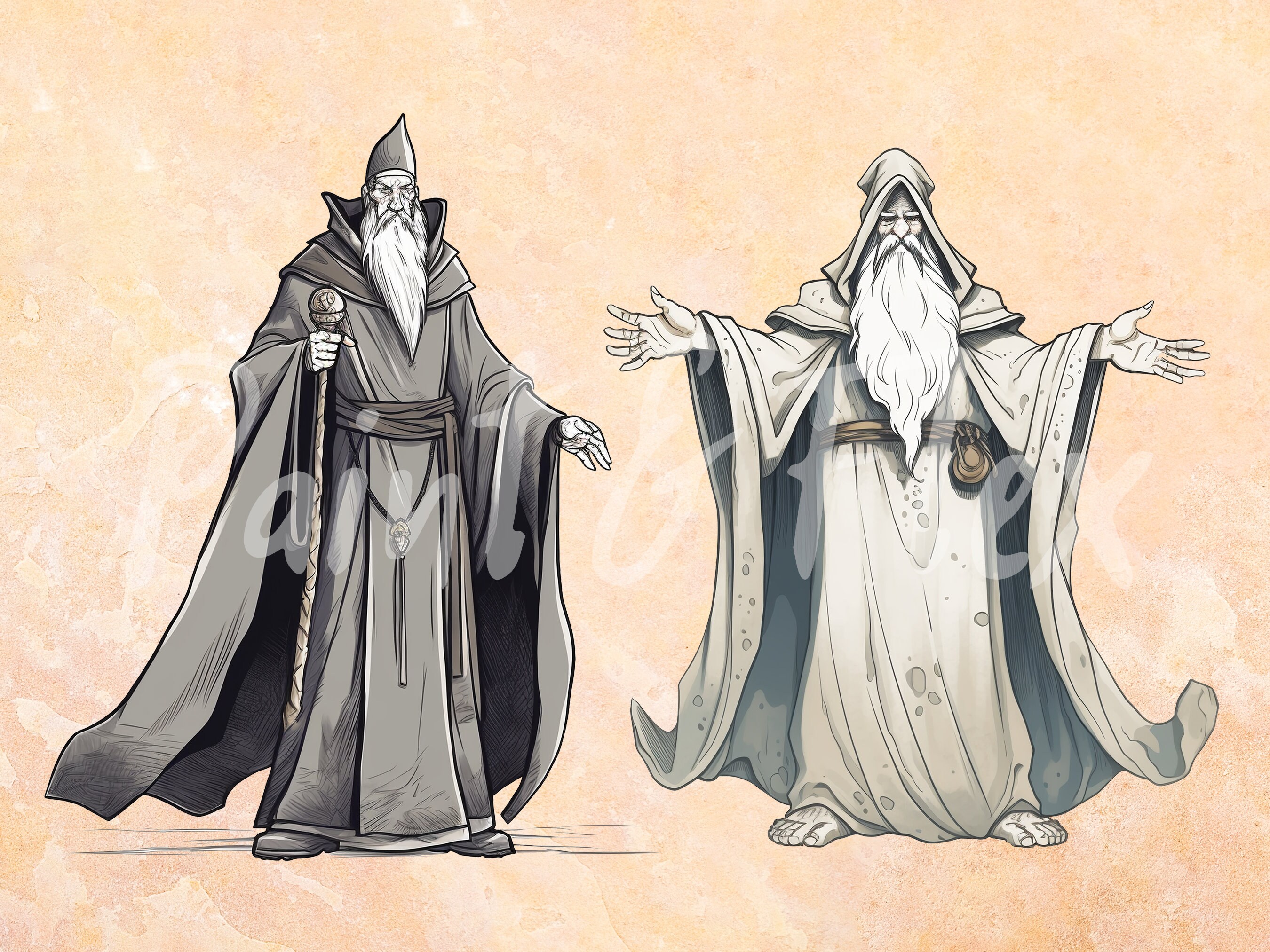Whimsical Colorful Wizards Clipart PNG of Magic Men Casting - Etsy