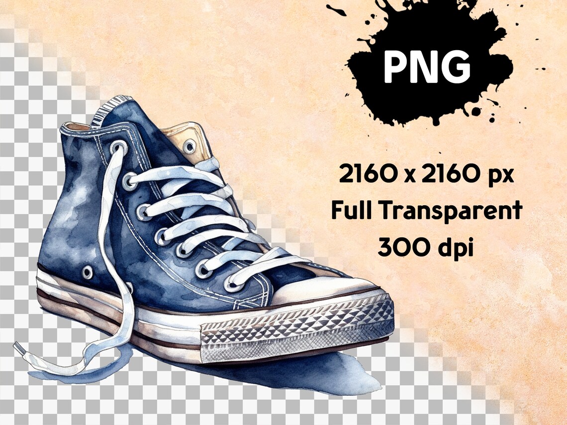 Converse Clipart, Chuck All Star Sneakers, Watercolor Trainers, Fashion ...
