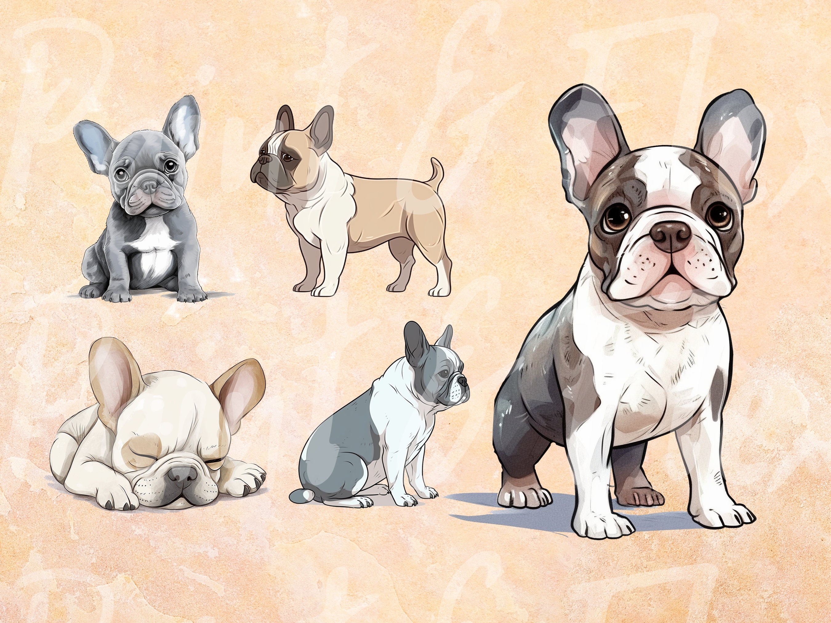 Cartoon French Bulldog Clipart, Frenchie Dogs, Canines and Puppies, PNG ...