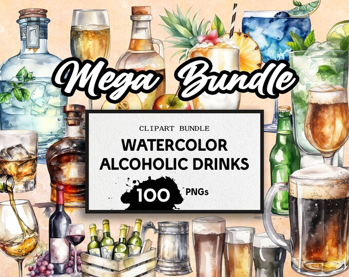 Mega Alcohol Bundle Drinks Booze Beer Clipart Wine and Cocktails Mixers ...