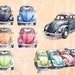 Whimsical Watercolour Clipart VW Beetles, Various Colours, 34x, Fully ...