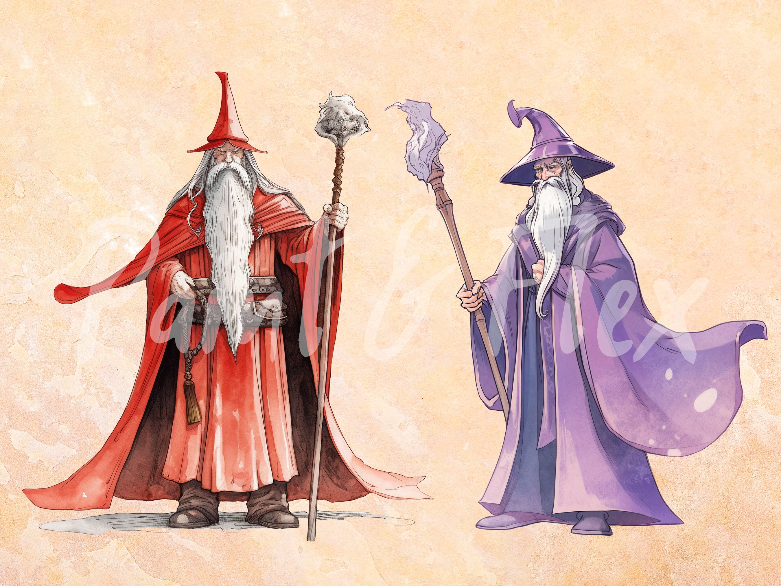 Whimsical Colorful Wizards Clipart, PNG of Magic Men Casting Spells and ...