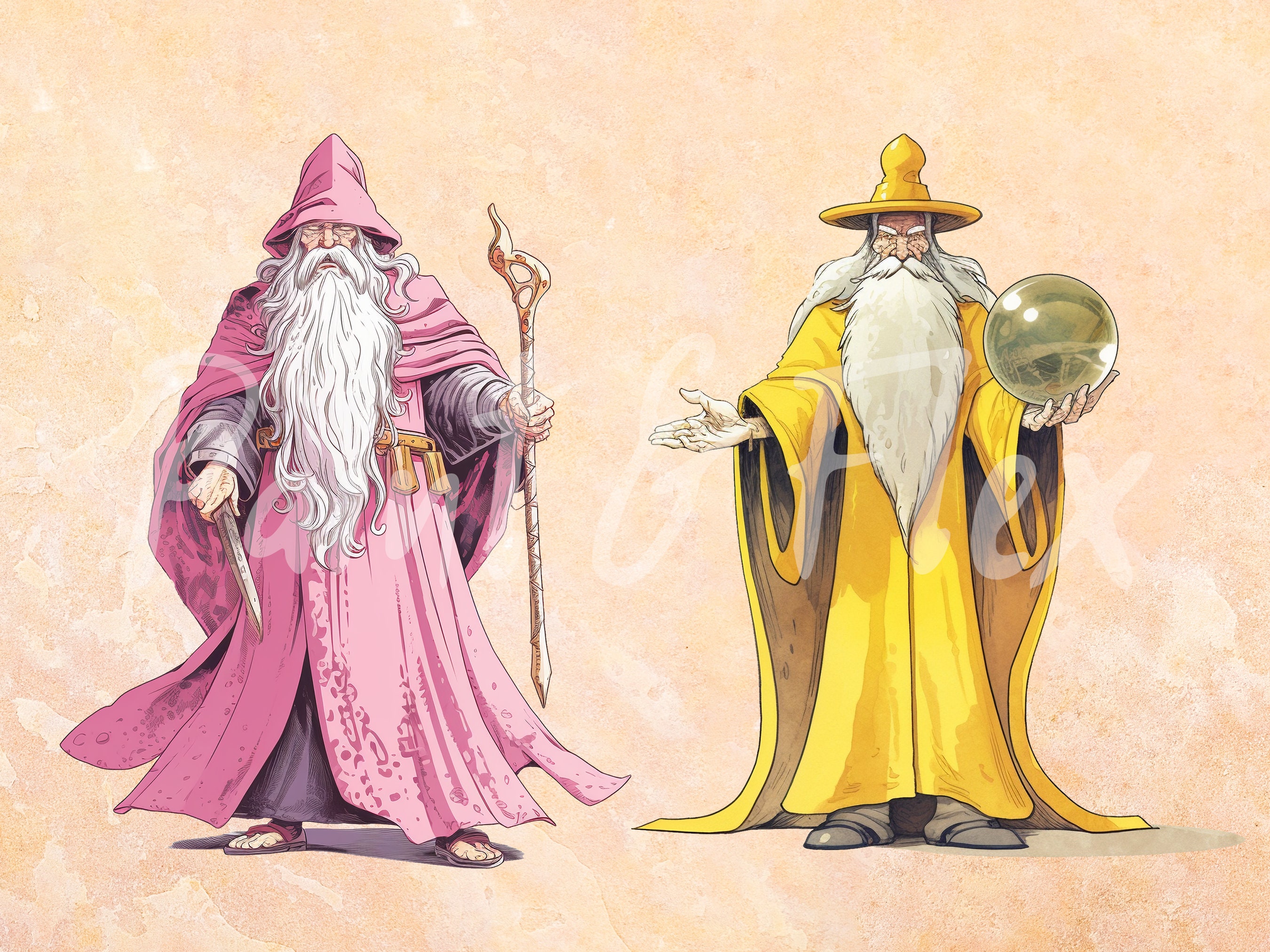 Whimsical Colorful Wizards Clipart PNG of Magic Men Casting - Etsy