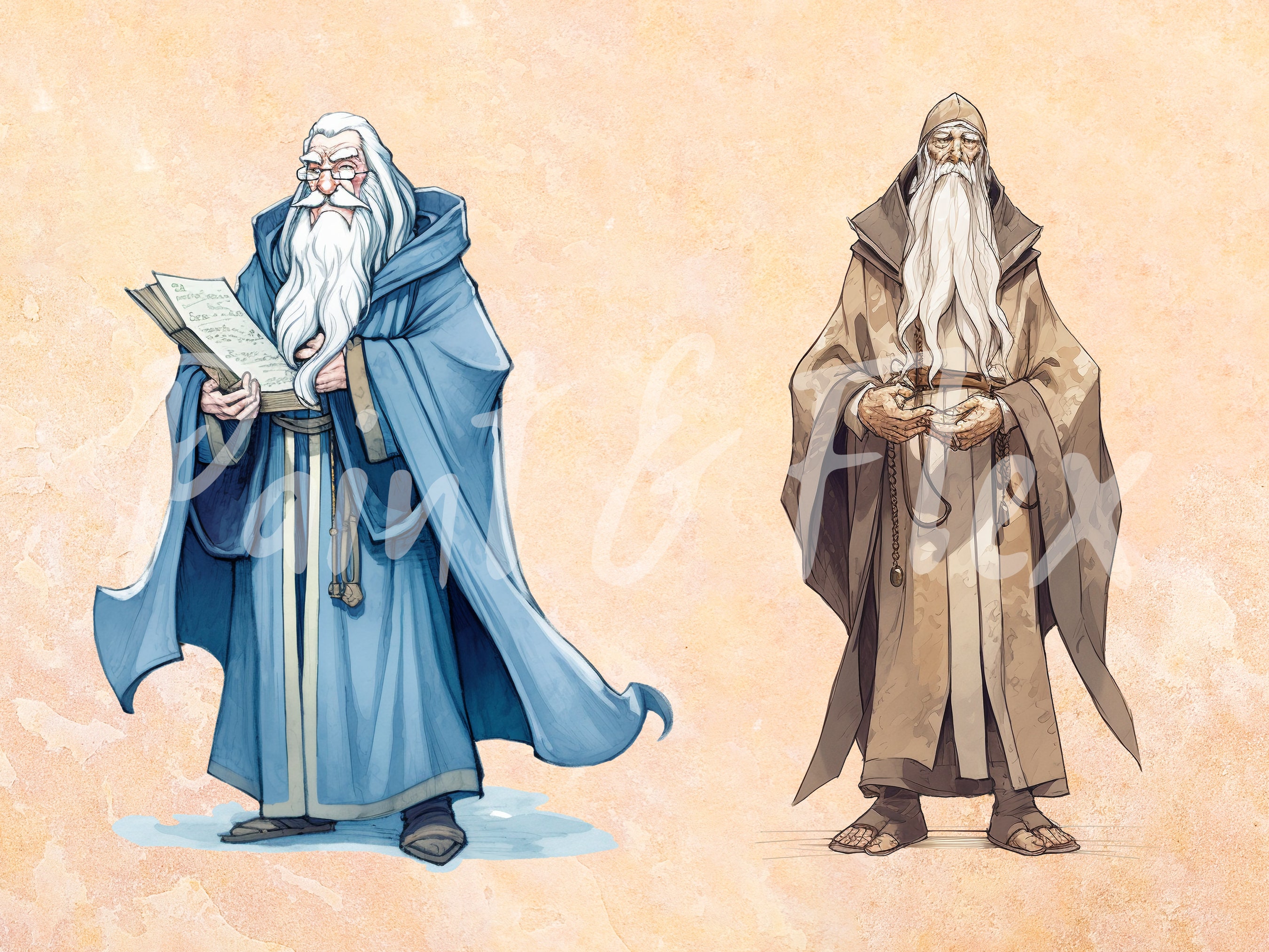 Whimsical Colorful Wizards Clipart PNG of Magic Men Casting - Etsy