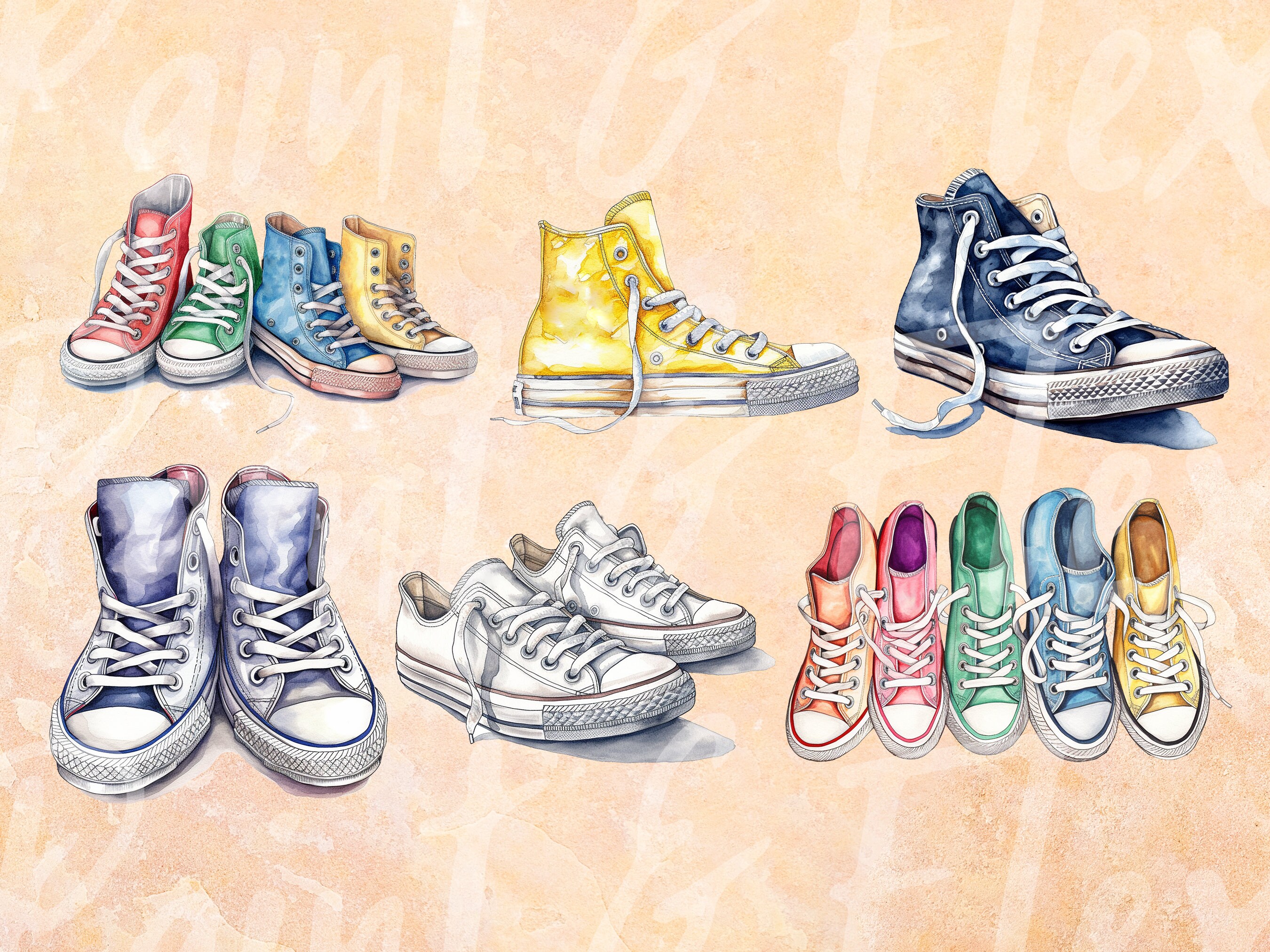 Converse Clipart, Chuck All Star Sneakers, Watercolor Trainers, Fashion ...