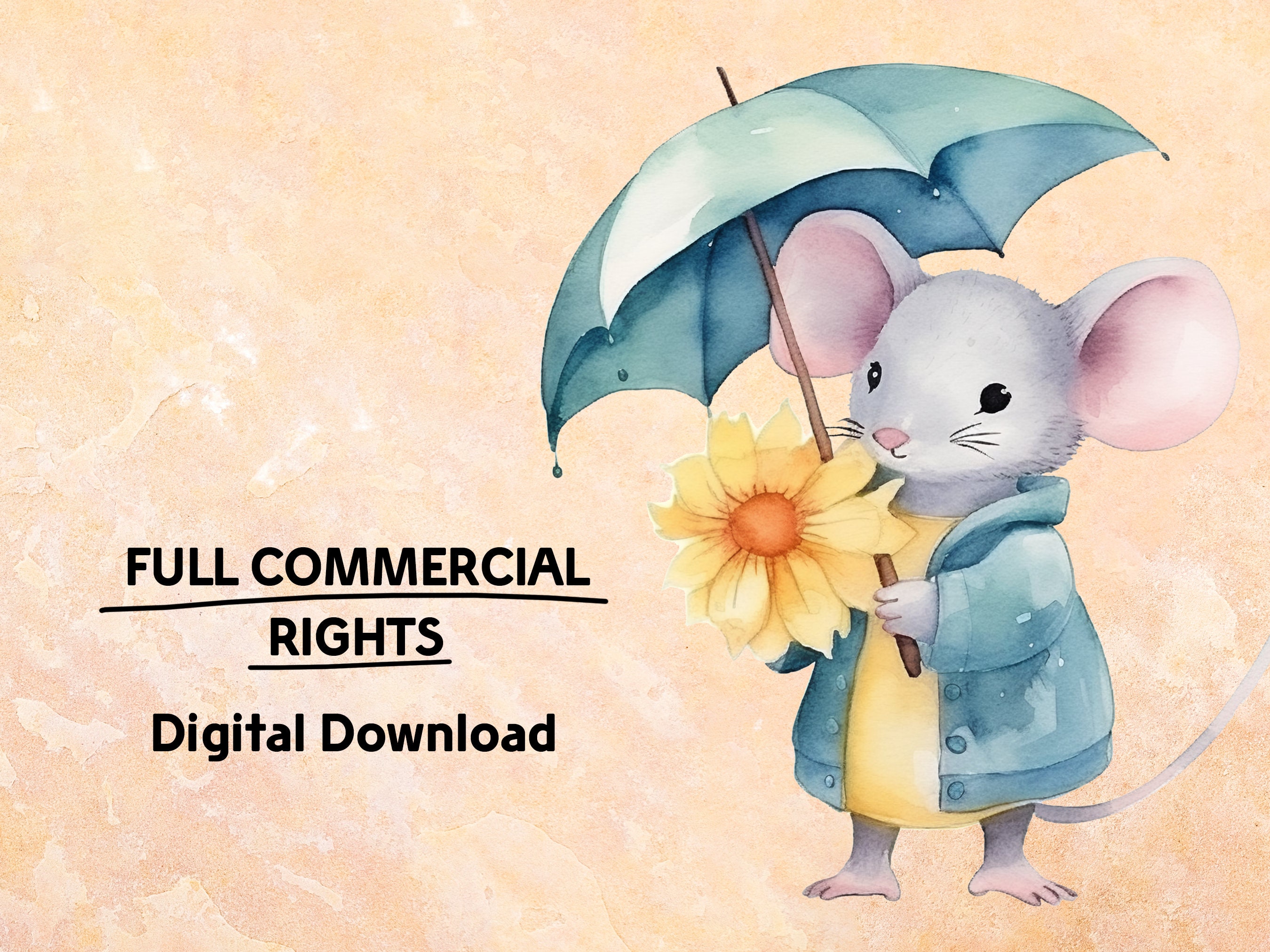 Adorable and Cute Watercolor Mouse and Flower Clipart, Roses, Mice and ...