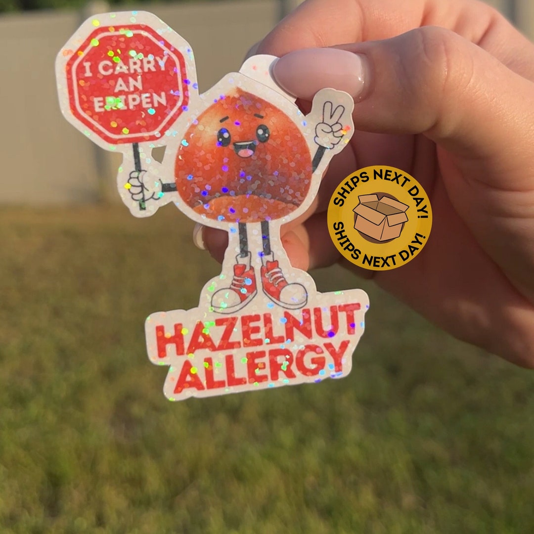 Hazelnut Allergy Alert Character Holographic Stickers i Carry an Epipen ...