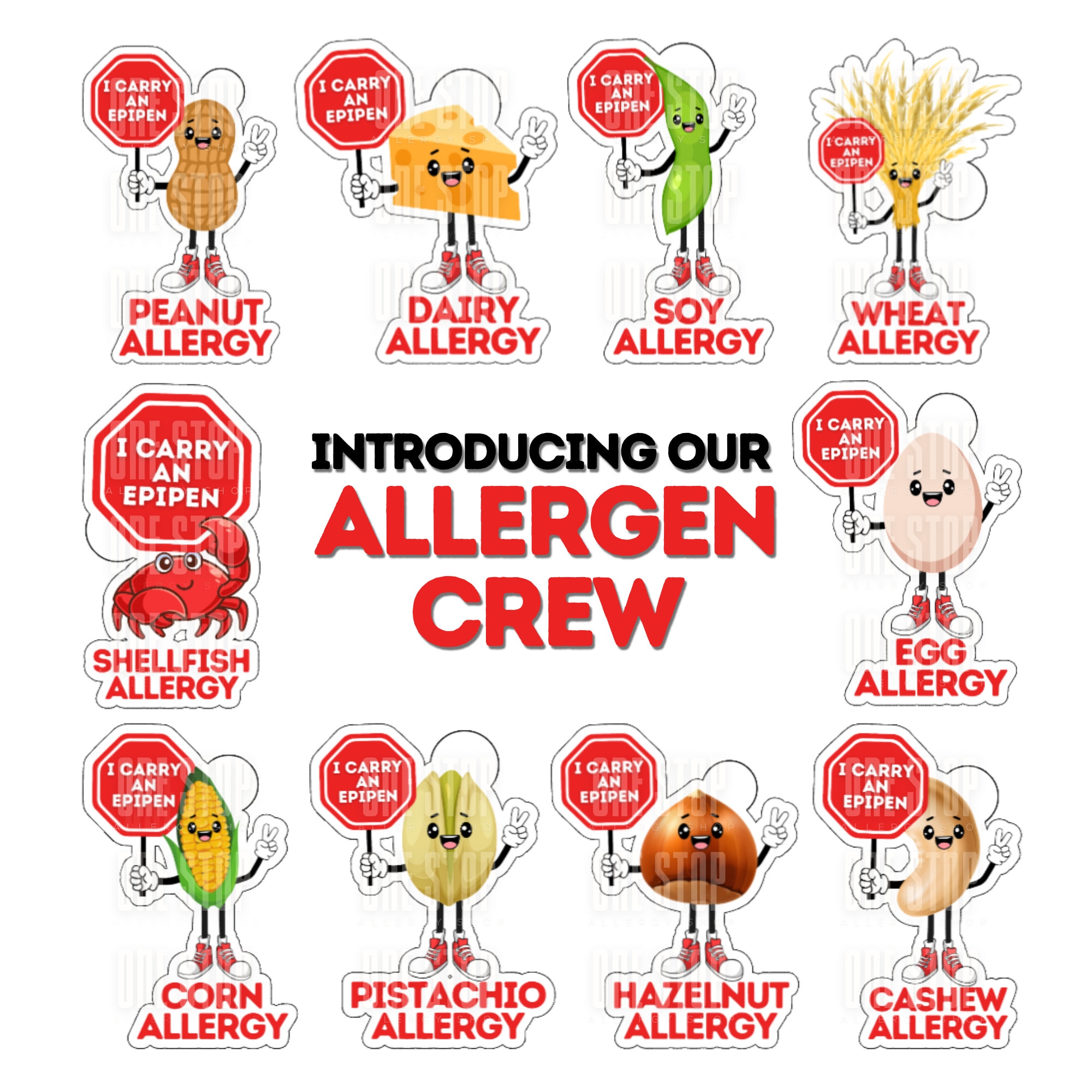 Peanut Allergy Alert Character Holographic Stickers i Carry an Epipen Ships Next Day - Etsy