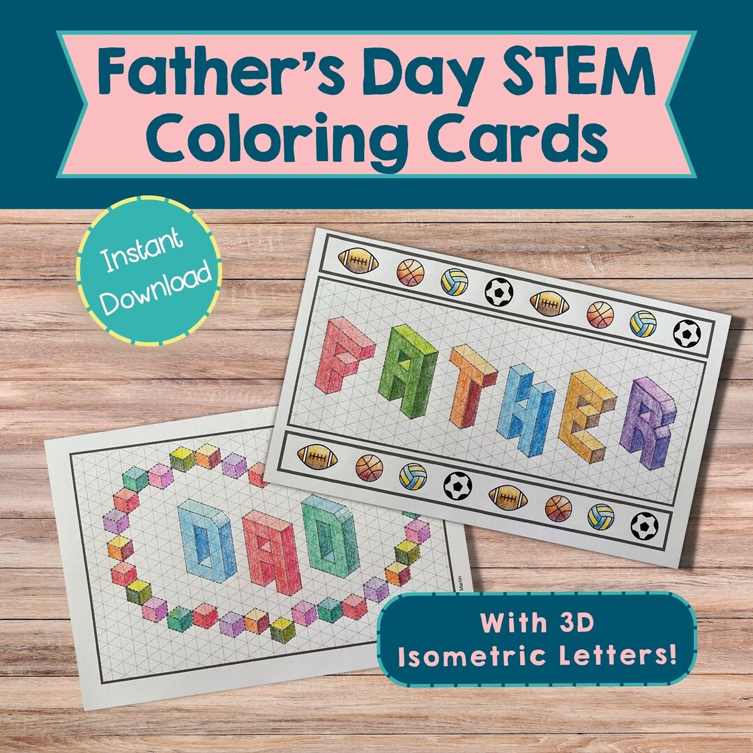 Fathers Day Card STEM Activity Kids Coloring Dad Birthday Card Kid Gift ...