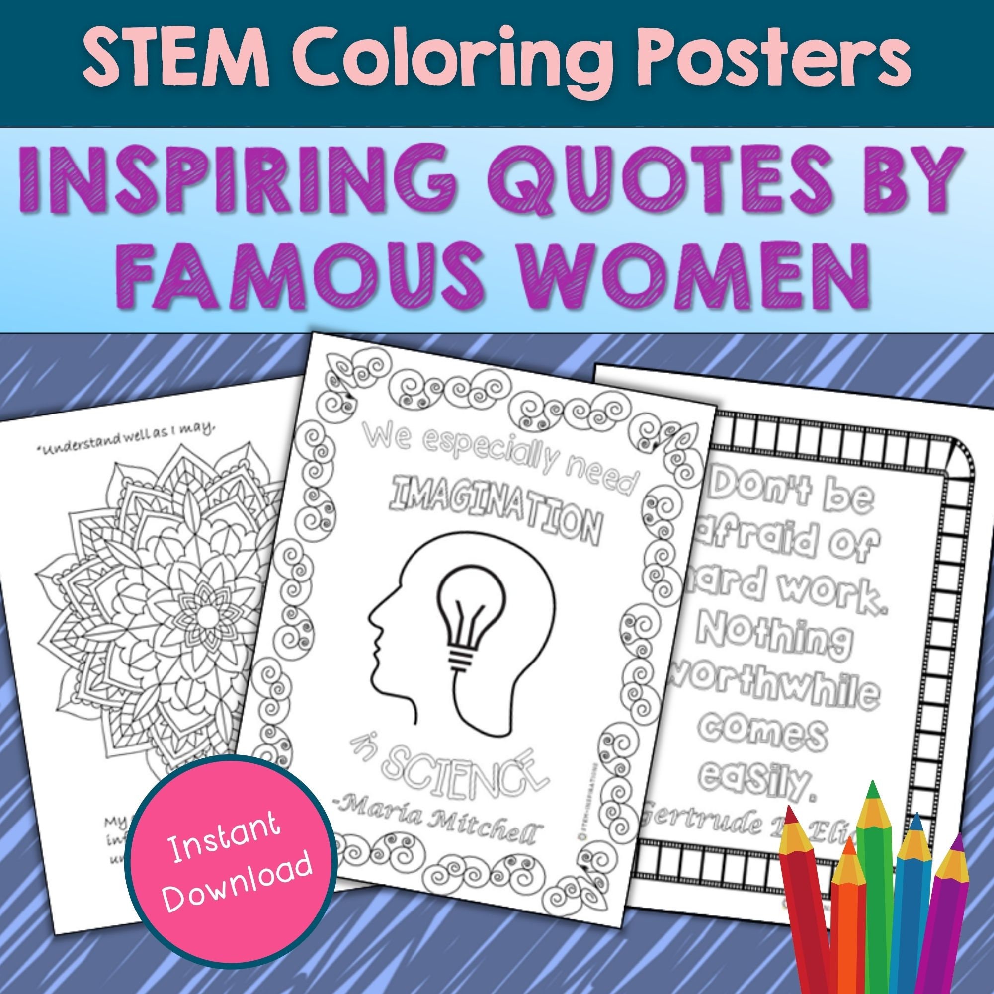 Inspiring Quotes STEM Coloring Pages Bundle Womens History Month Black ...