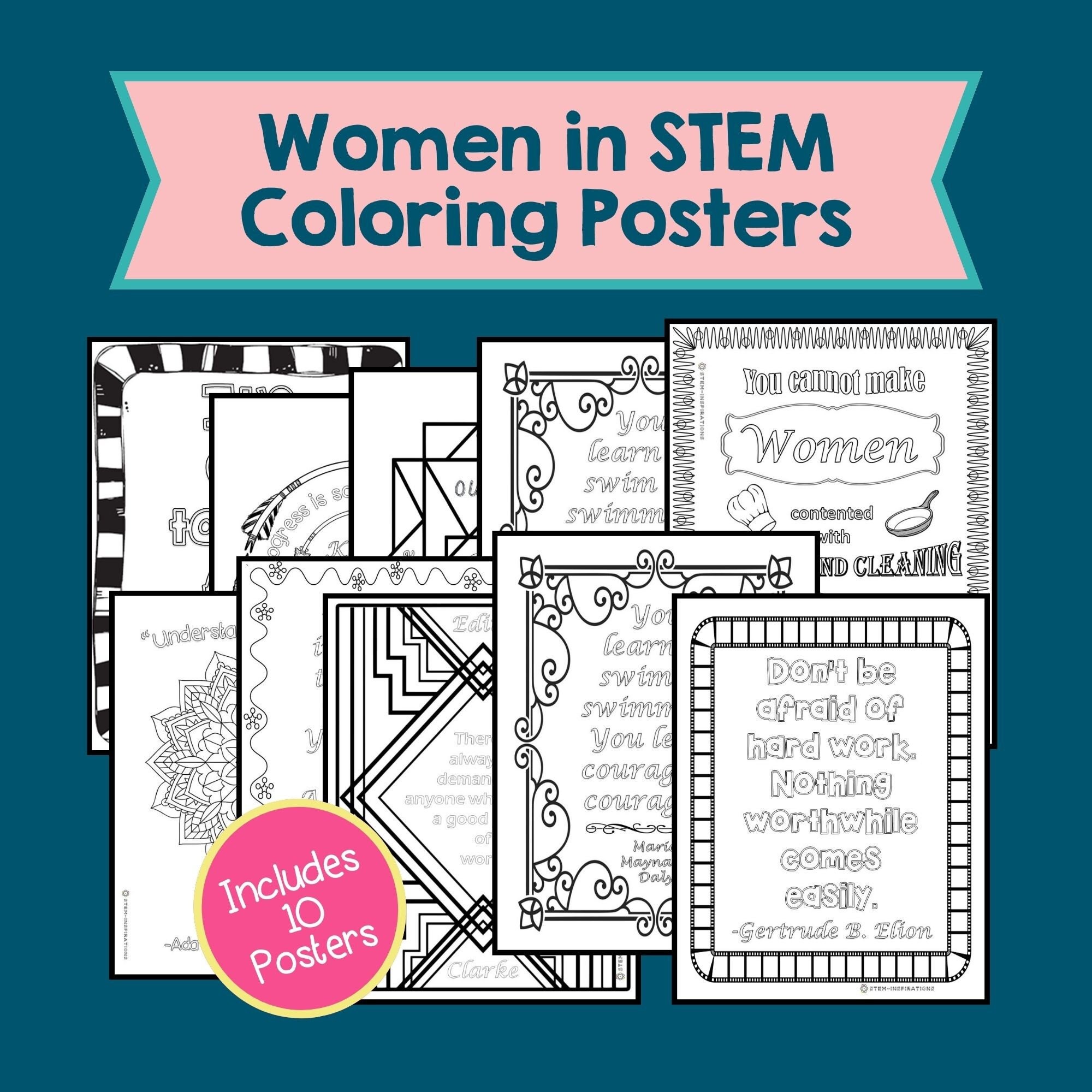 Women in STEM Inspiring Quotes Coloring Posters Women’s History Month ...