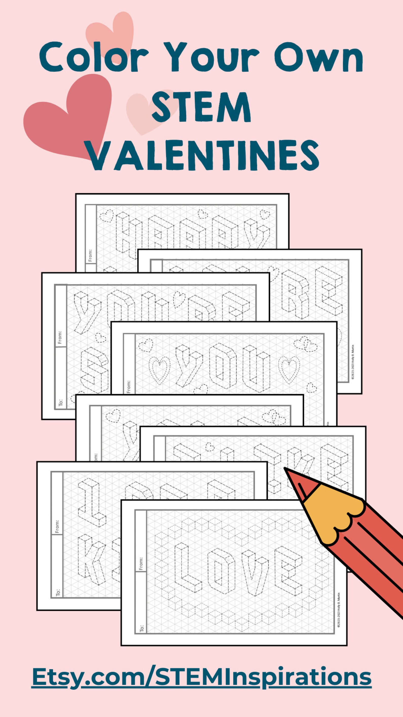 Valentine's Day STEM Art Project Coloring Cards No-prep Activity DIY ...
