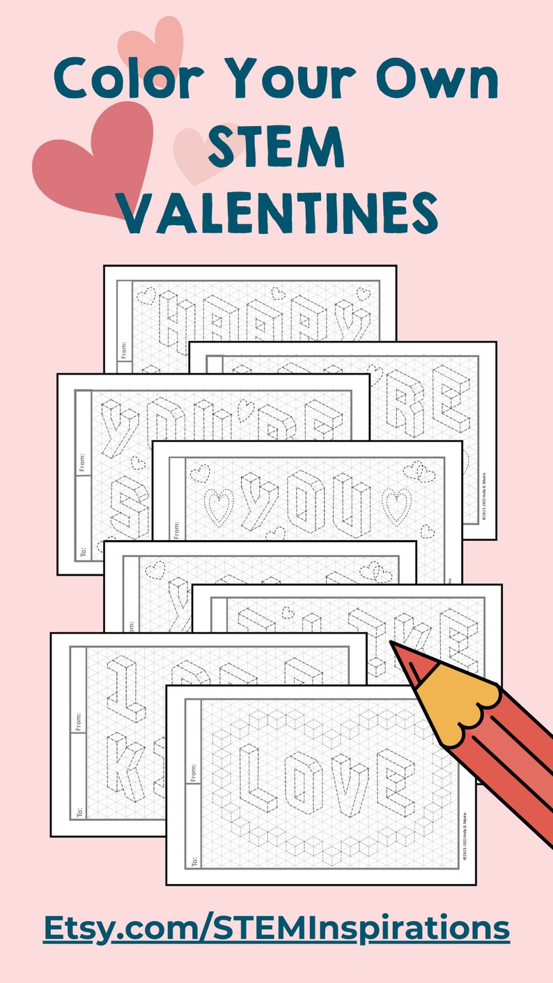 Valentine's Day STEM Art Project Coloring Cards No-prep Activity DIY ...