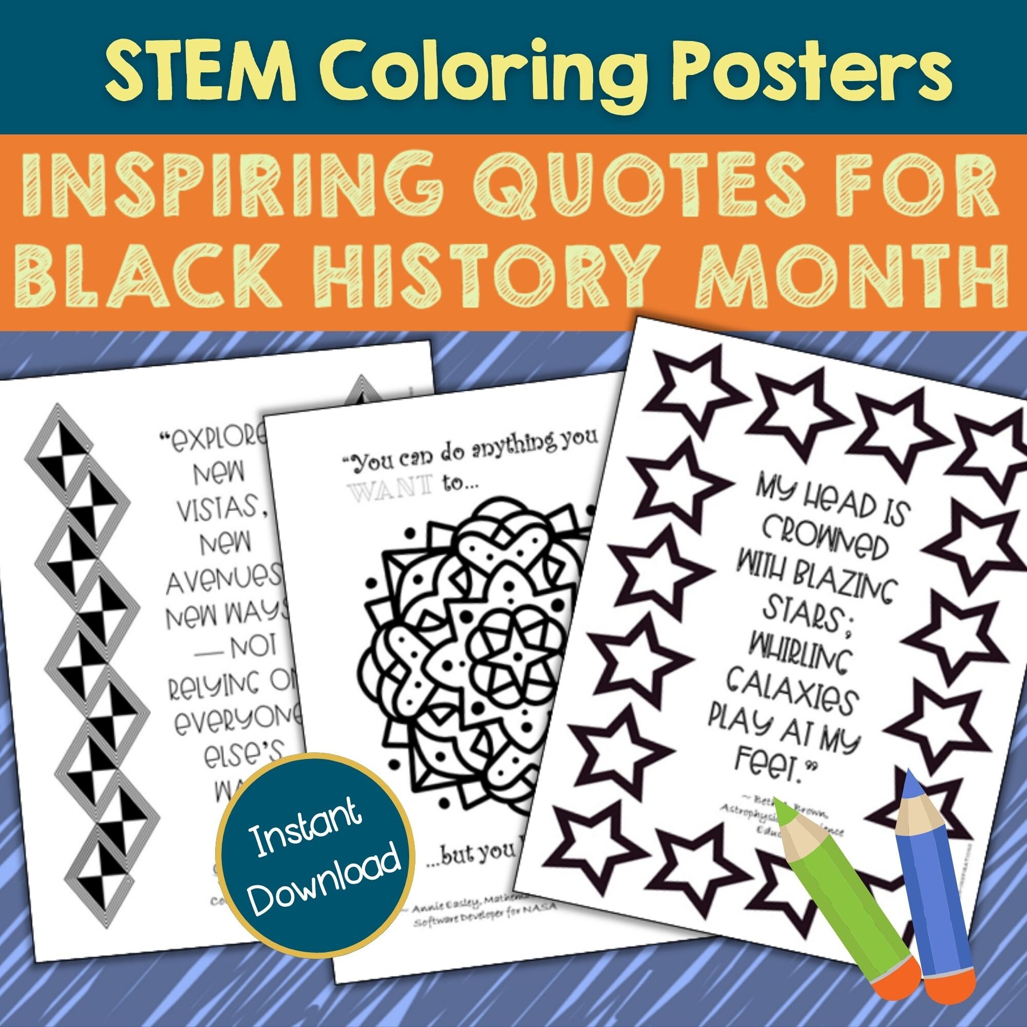 Inspiring Quotes STEM Coloring Pages Bundle Womens History Month Black ...