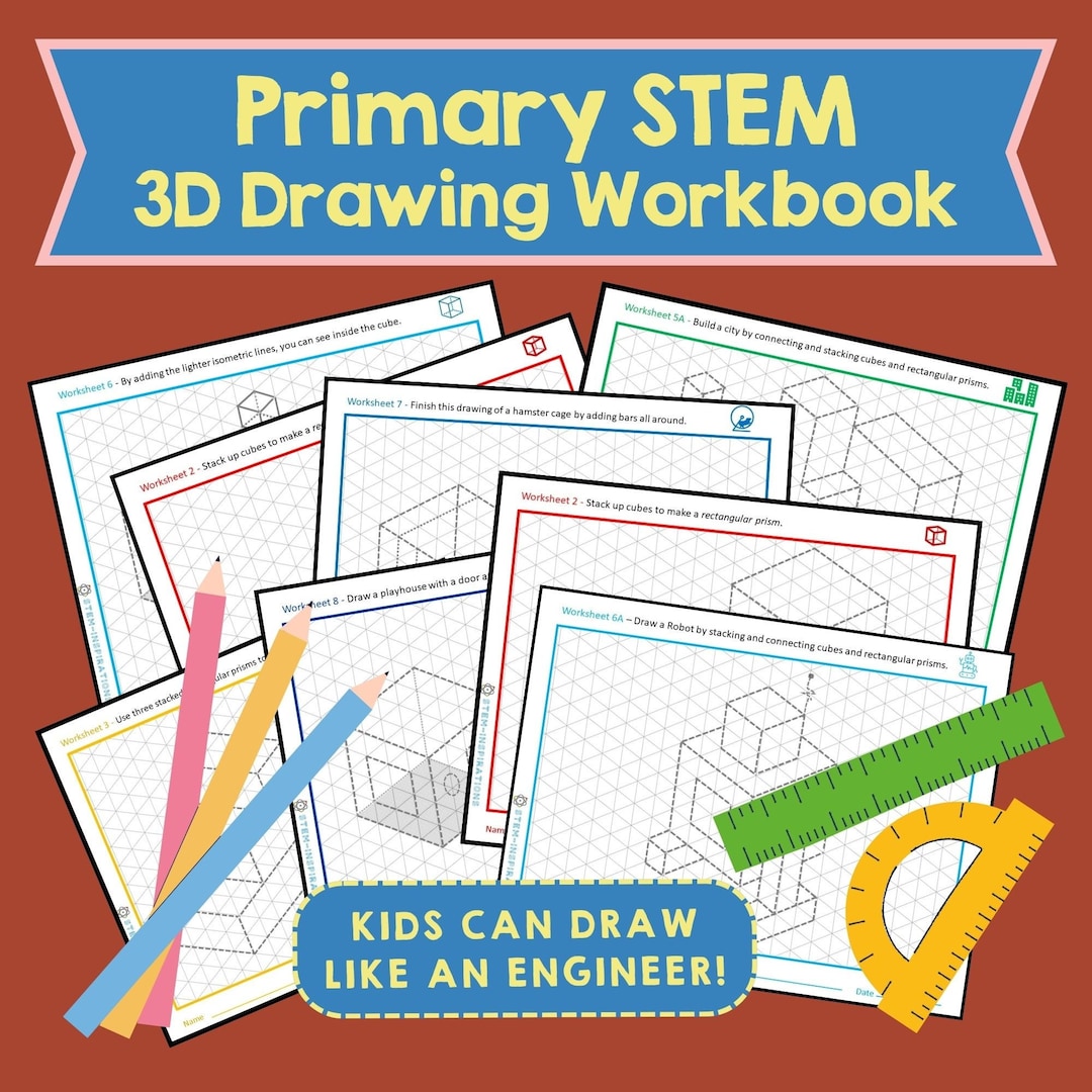 Primary STEM Workbook 3D Drawing Robot K-3 Elementary STEAM Printable ...