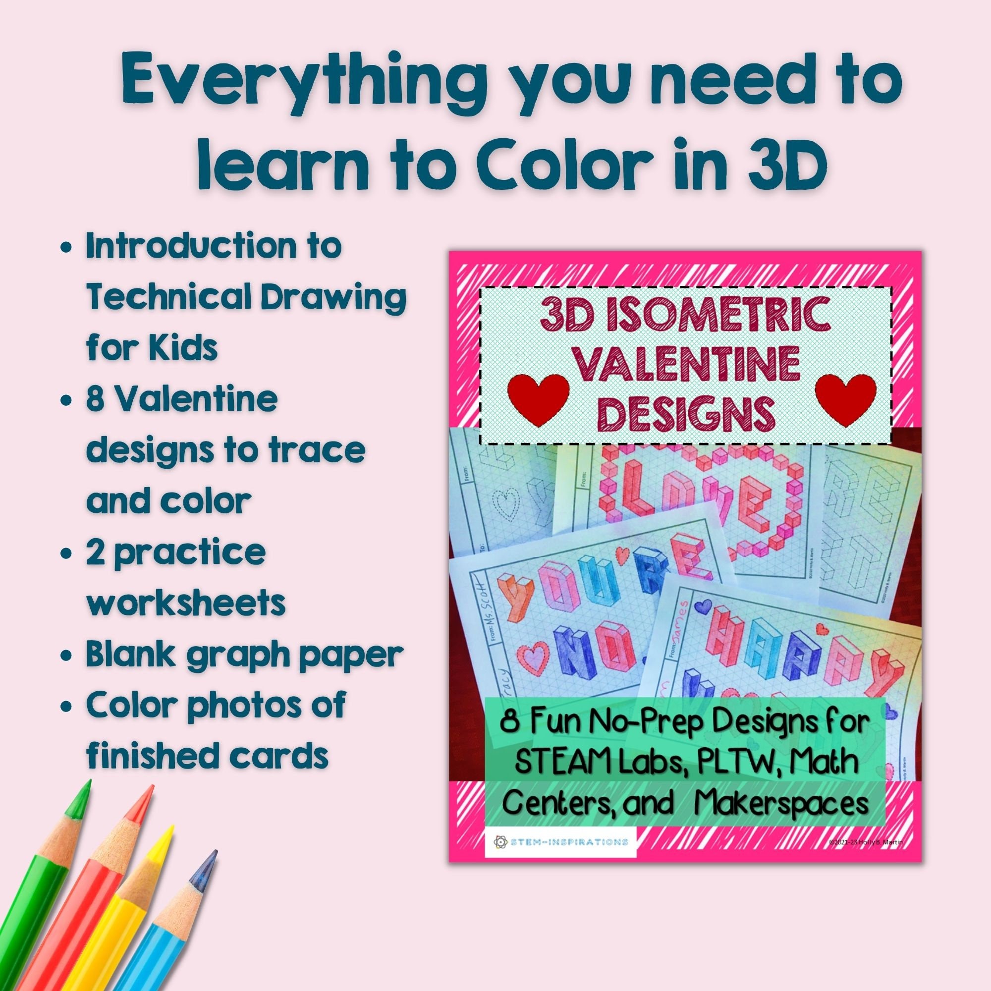 Valentine's Day STEM Art Project Coloring Cards No-prep Activity DIY ...