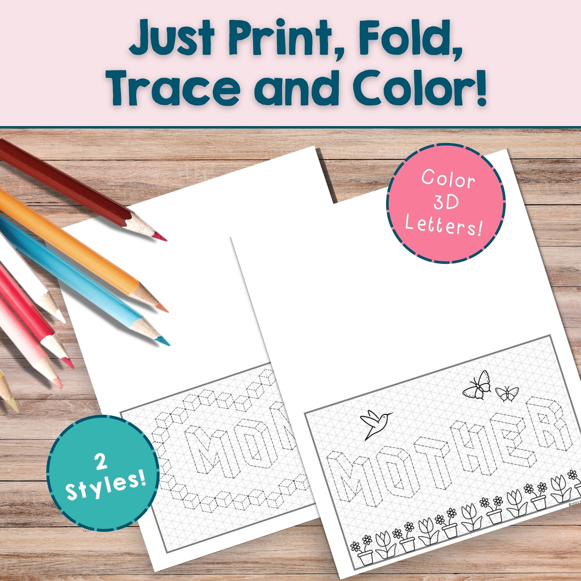 Mothers Day Coloring Card STEM Activity for Kids Gift for Mom Birthday ...