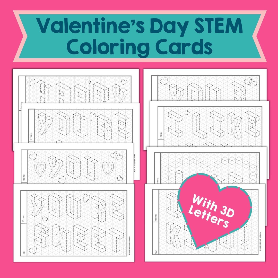 Valentine's Day STEM Art Project Coloring Cards No-prep Activity DIY ...
