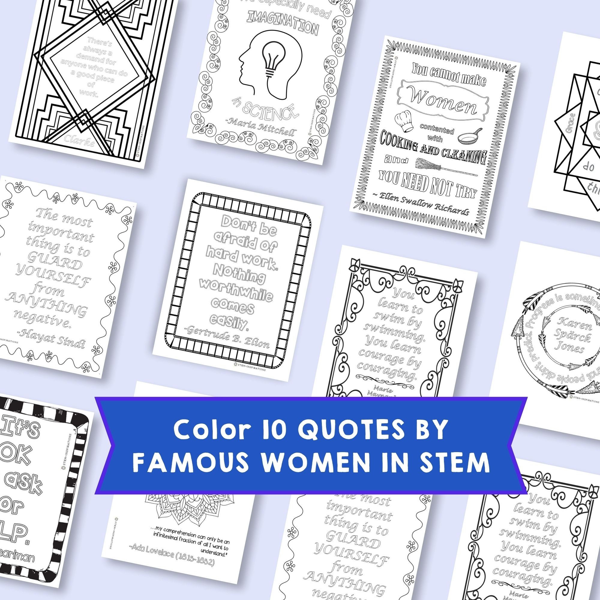 Inspiring Quotes STEM Coloring Pages Bundle Womens History Month Black ...