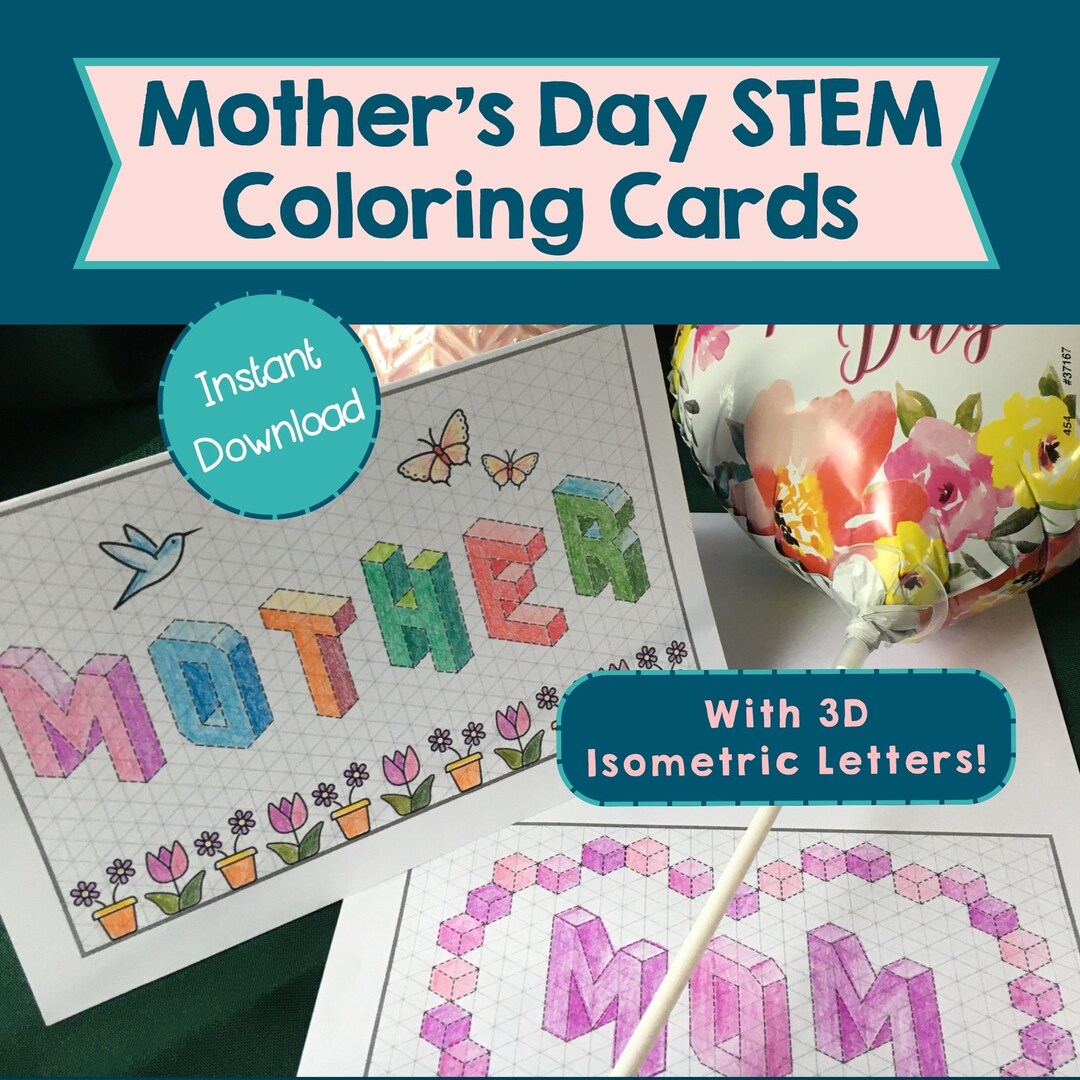 Mothers Day Coloring Card STEM Activity for Kids Gift for Mom Birthday ...