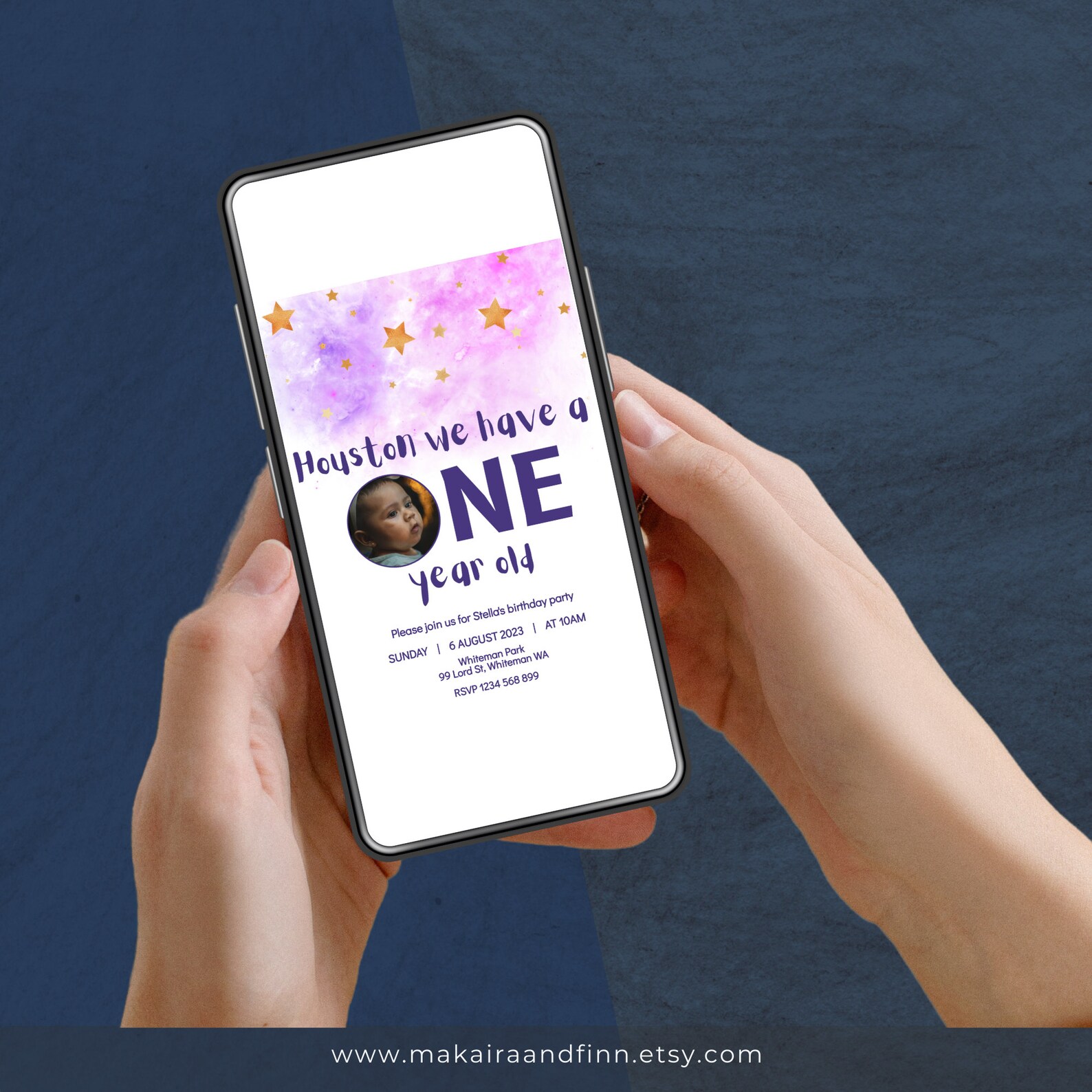 Outer Space Digital Invitation Minimal First Birthday Editable Evite ...