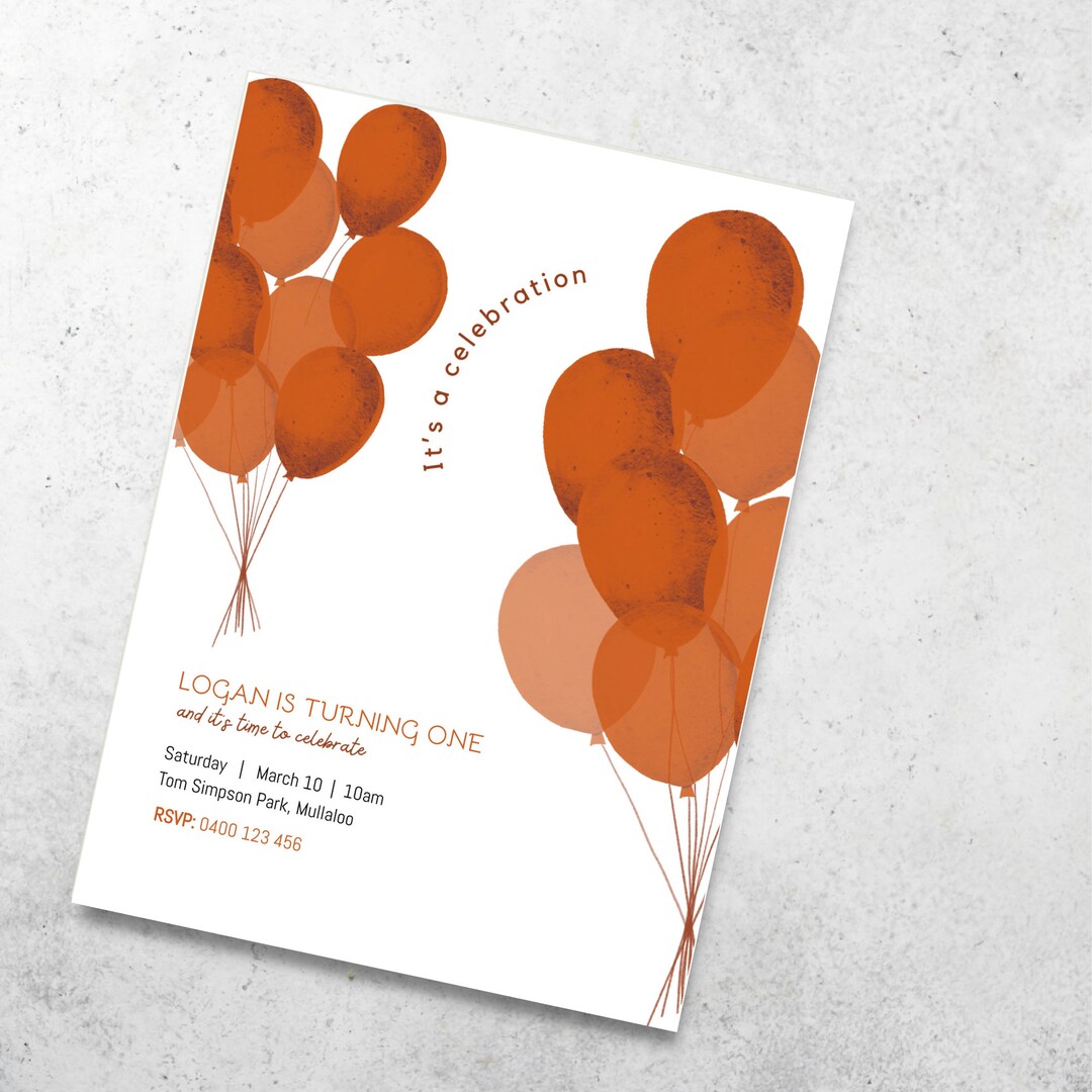 Plantilla de invitación de globo mínima / Invitación de fiesta editable ...