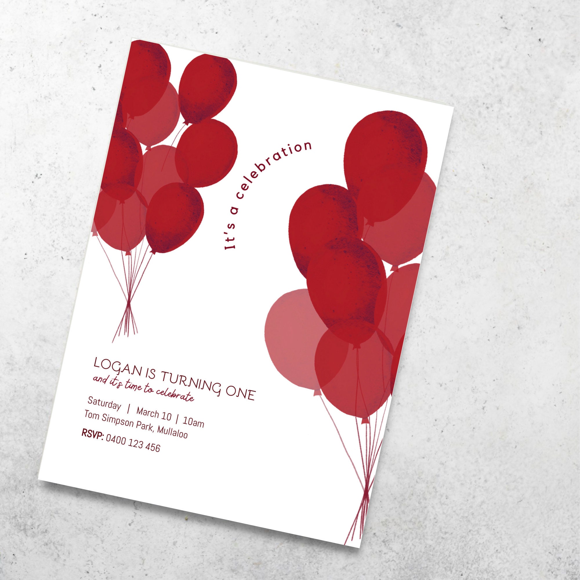 Minimal Balloon Invitation Template | Editable Party Invitation | Red ...