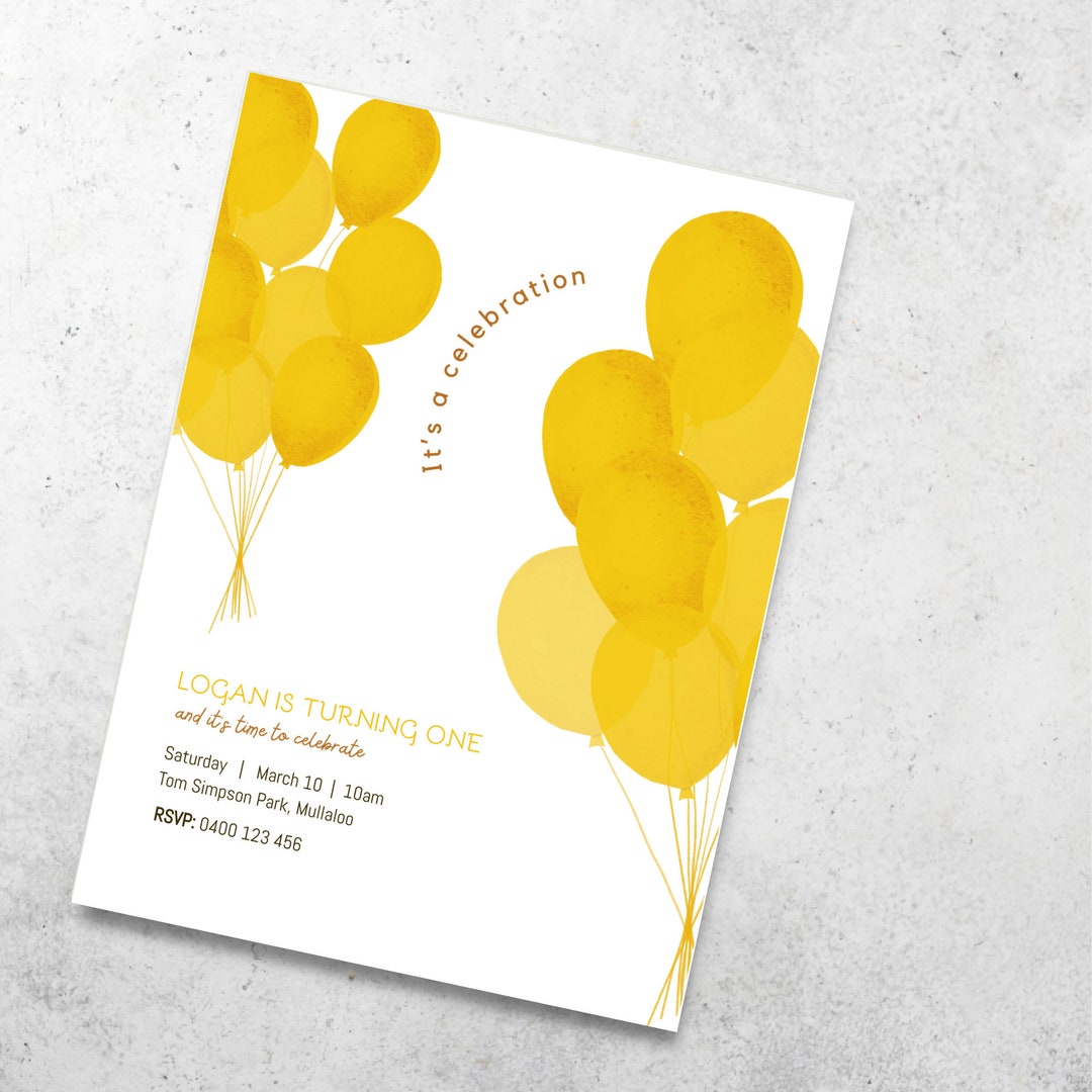 Minimal Balloon Invitation Template | Editable Party Invitation ...