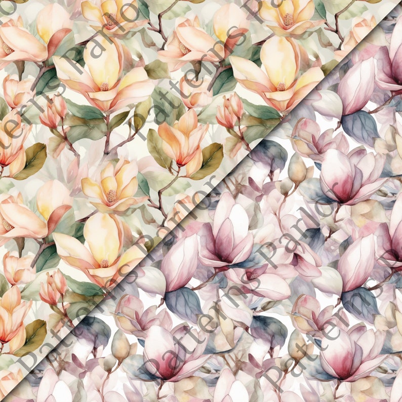 10 Watercolor Magnolias Seamless Pattern, Digital Paper Bundle - Etsy