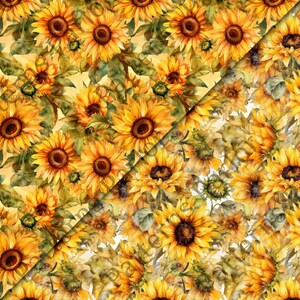 10 Watercolor Sunflowers Seamless Pattern, Digital Paper Bundle - Etsy