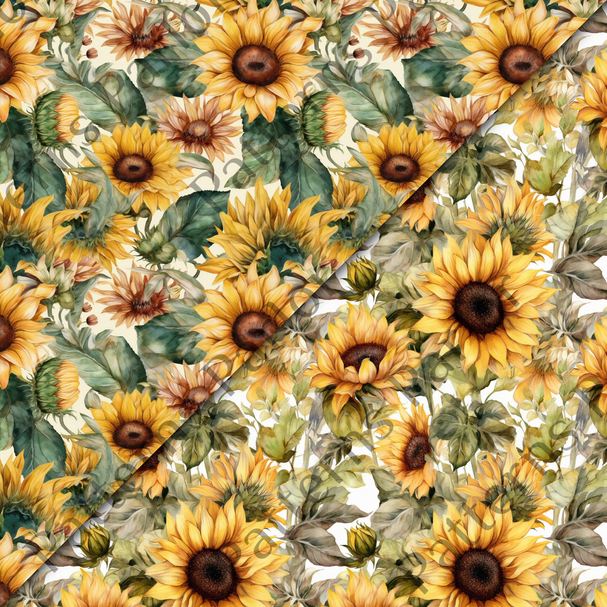 10 Watercolor Sunflowers Seamless Pattern, Digital Paper Bundle - Etsy