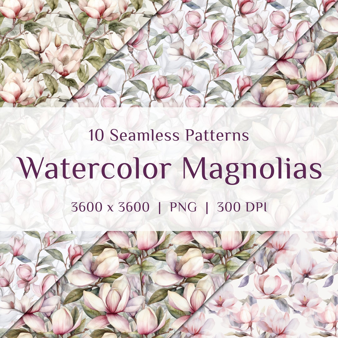 10 Watercolor Magnolias Seamless Pattern, Digital Paper Bundle - Etsy