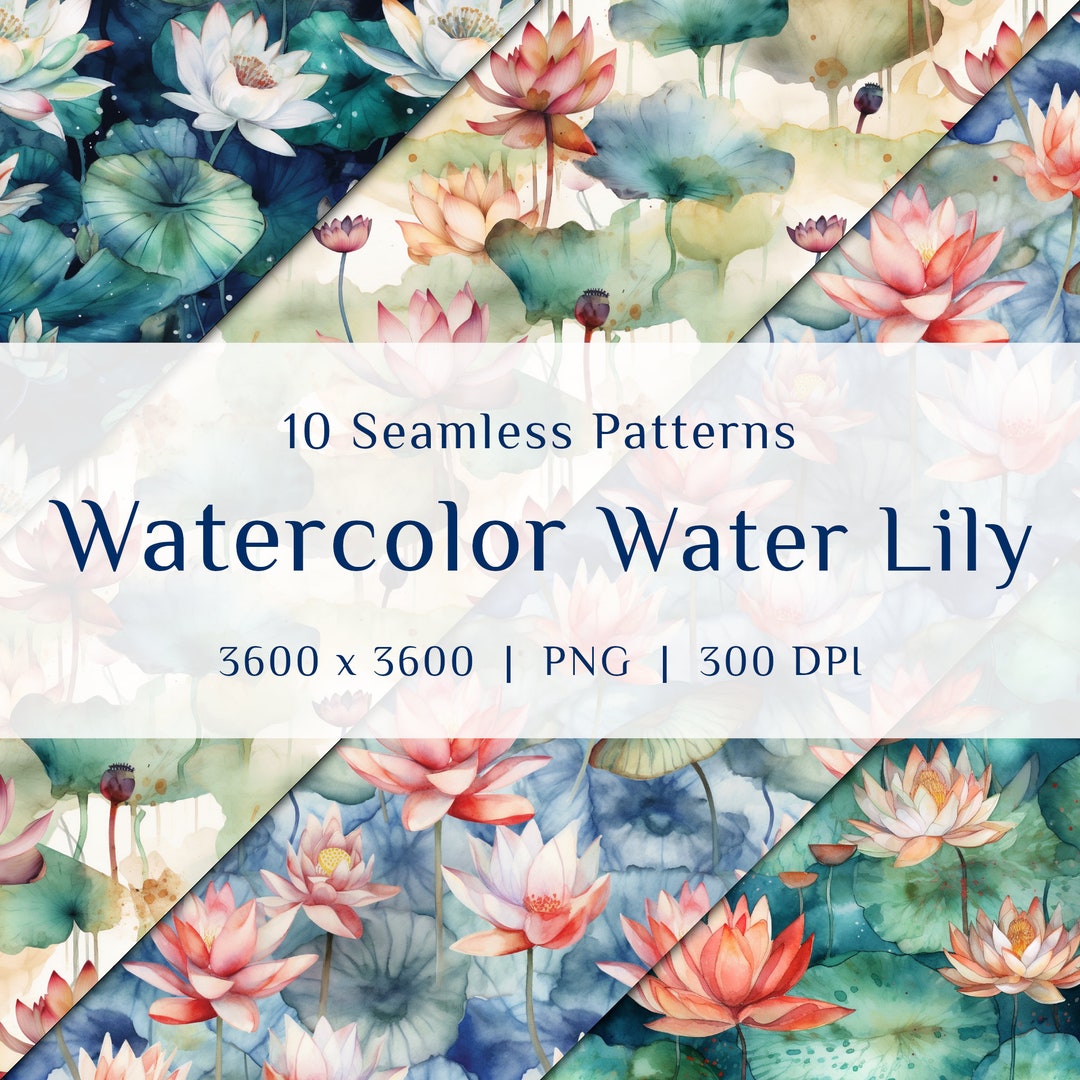 10 Watercolor Water Lily Seamless Pattern, Digital Paper Bundle - Etsy