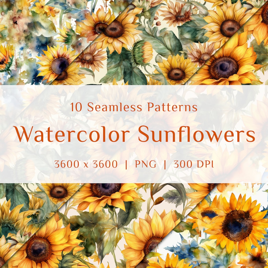 10 Watercolor Sunflowers Seamless Pattern, Digital Paper Bundle - Etsy