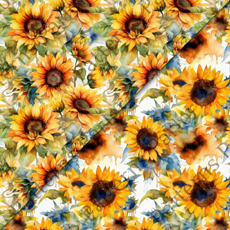 10 Watercolor Sunflowers Seamless Pattern, Digital Paper Bundle - Etsy