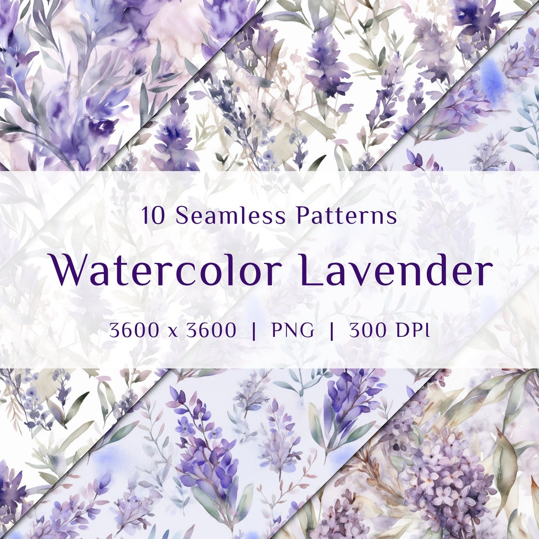 10 Watercolor Lavenders Seamless Pattern, Digital Paper Bundle - Etsy