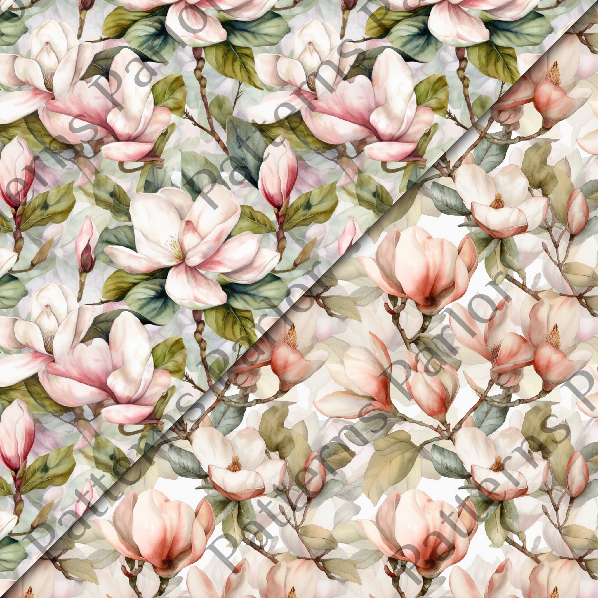 10 Watercolor Magnolias Seamless Pattern, Digital Paper Bundle - Etsy
